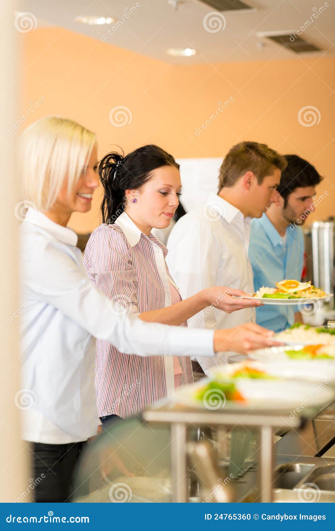 Young Business Colleagues Queue Canteen Lunch Stock Photo - Image of ...