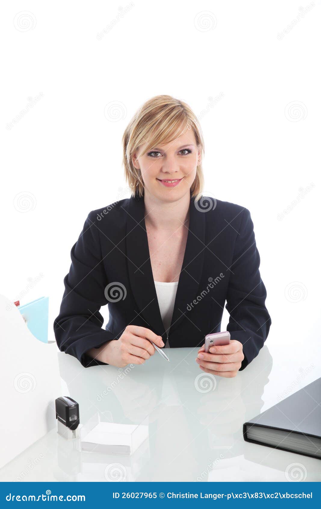 Young Business Executive Sitting at Her Desk Stock Image - Image of ...