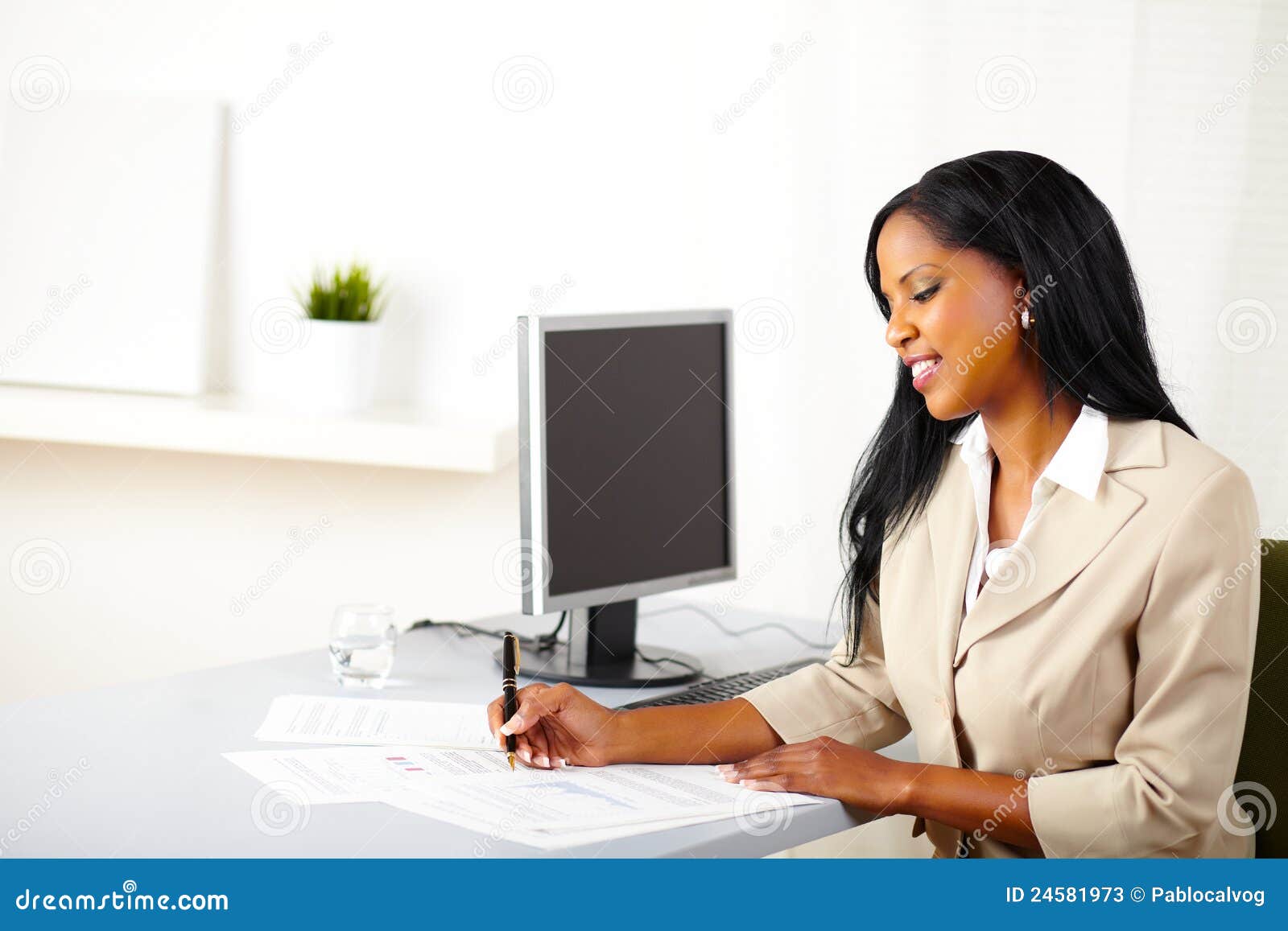 Young Business Female Working on Documents Stock Image - Image of ...