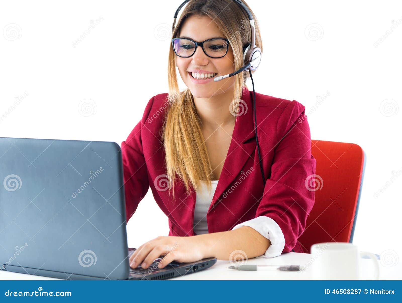 Young Business Girl Using Her Computer. Stock Image - Image of smiling ...