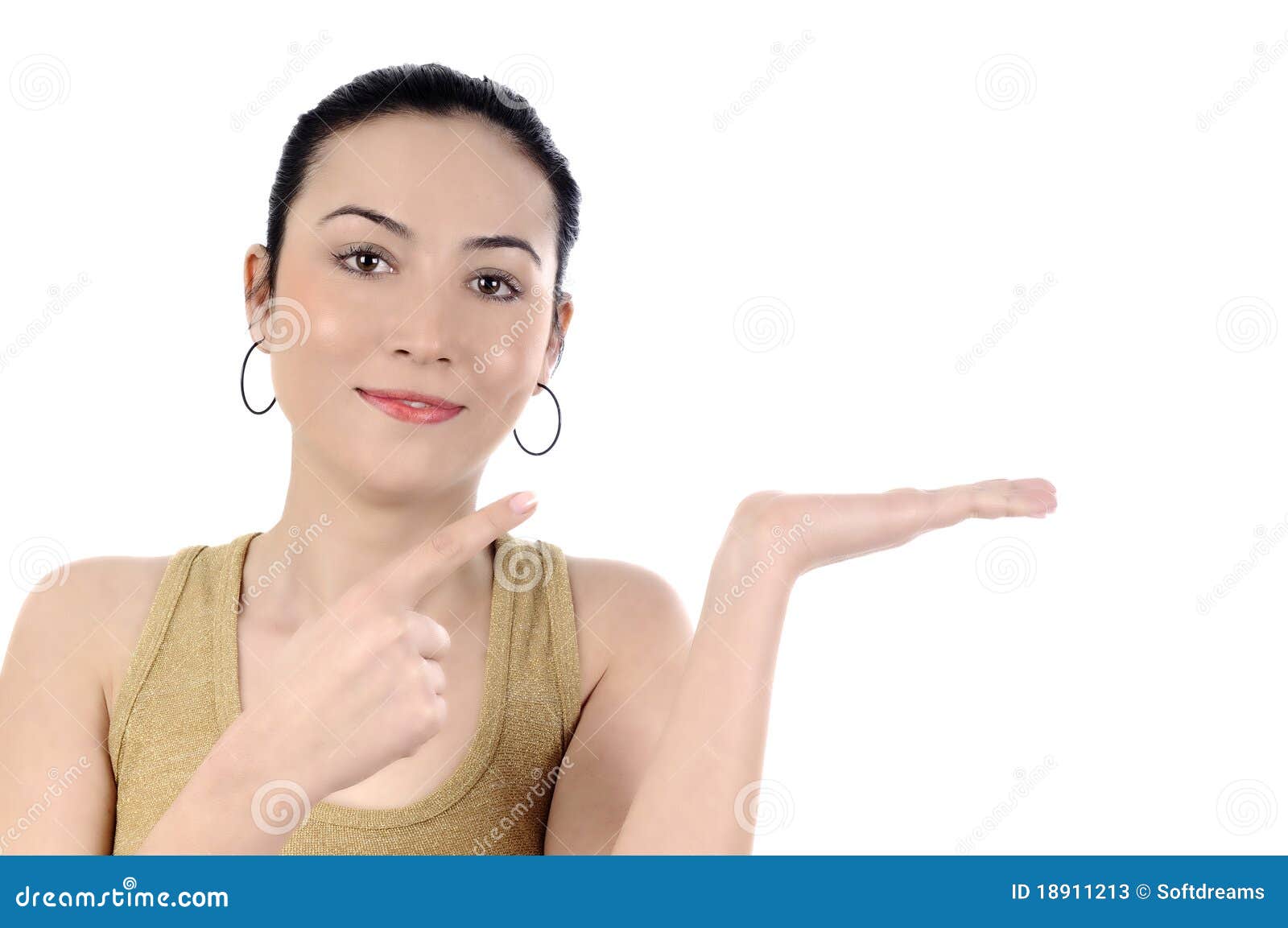 Young Business Lady Pointing Up at Copyspace Stock Image - Image of ...