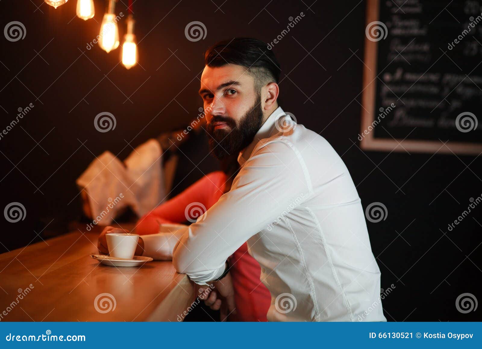 Young Business Man Behind the Bar with Coffee Stock Image - Image of ...