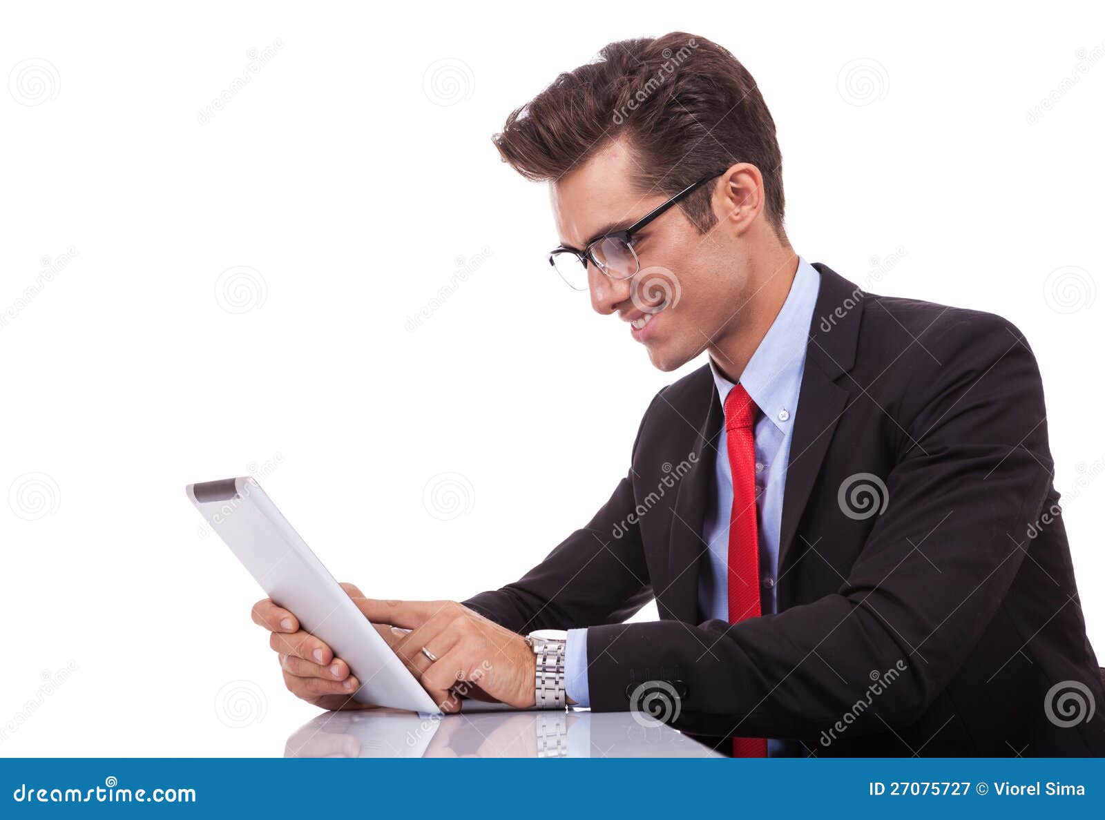 Young Business Man Browsing on His Tablet Pad Stock Image - Image of ...