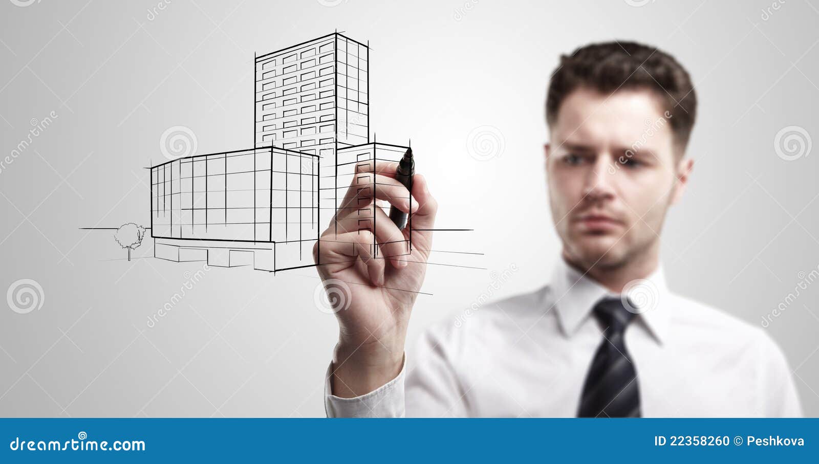 Young Business Man Drawing a Project of Building Stock Photo - Image of ...