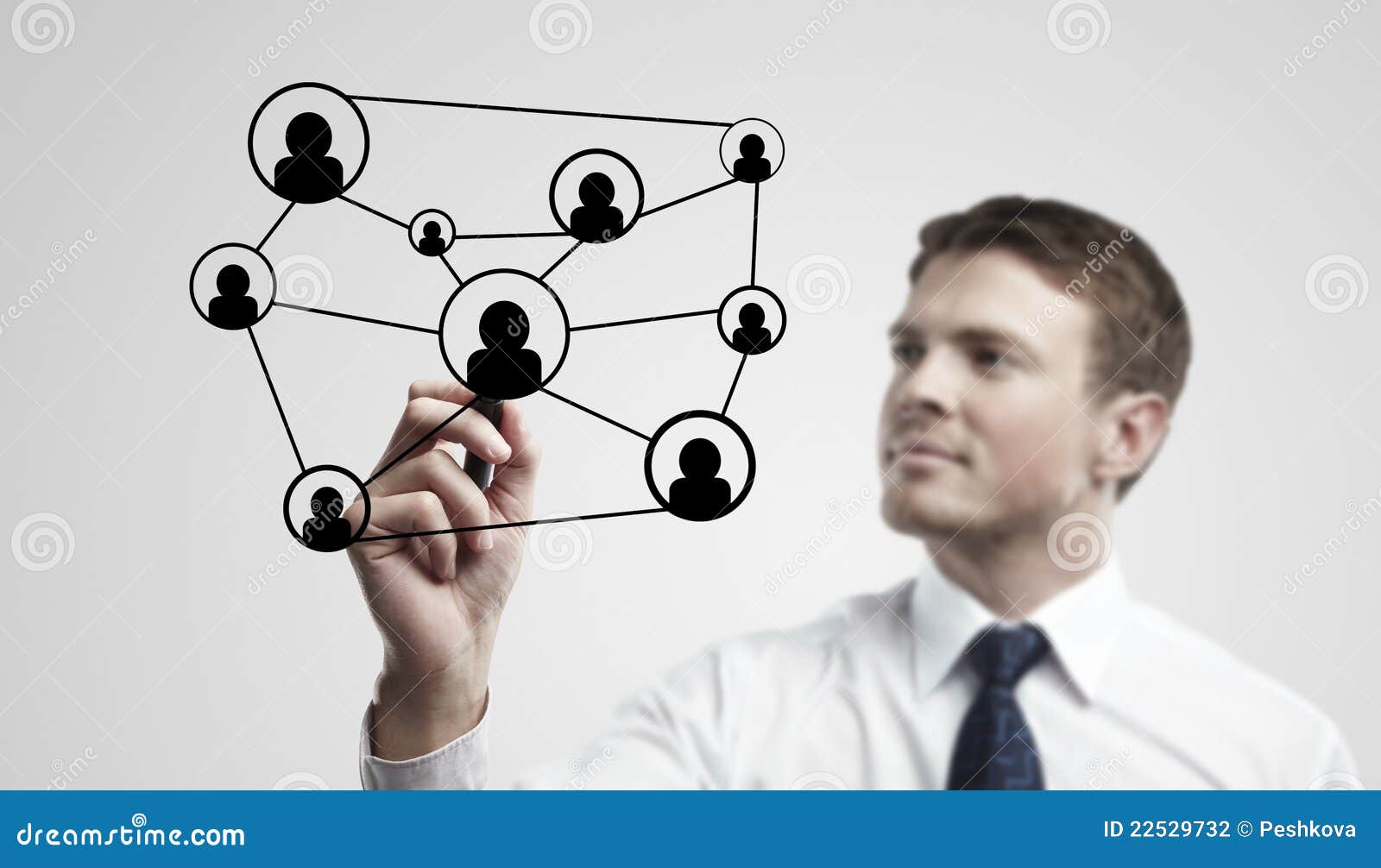 Young Business Man Drawing a Social Network Stock Photo - Image of ...