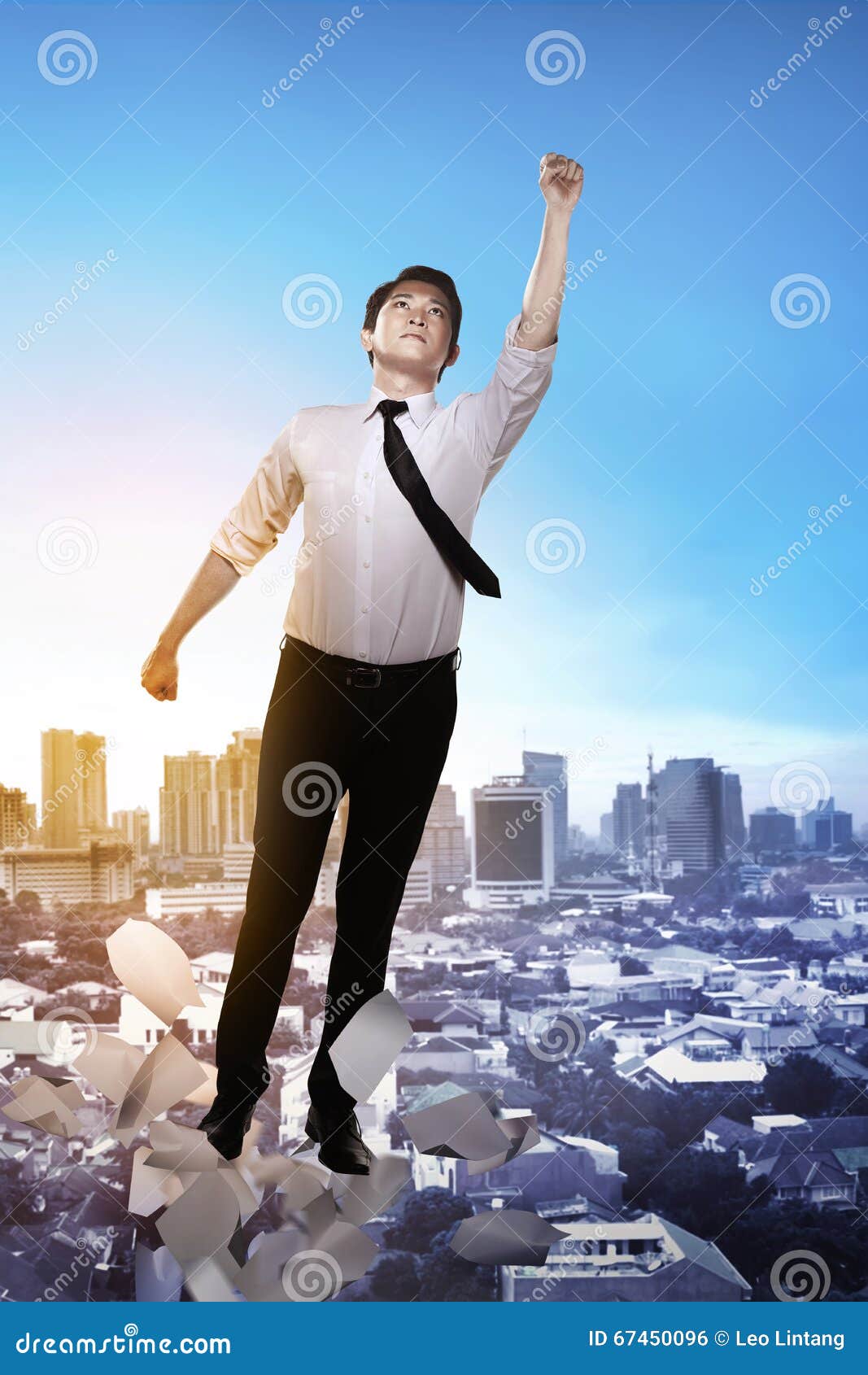 Young Business Man Flying through the Sky Stock Photo - Image of asian ...