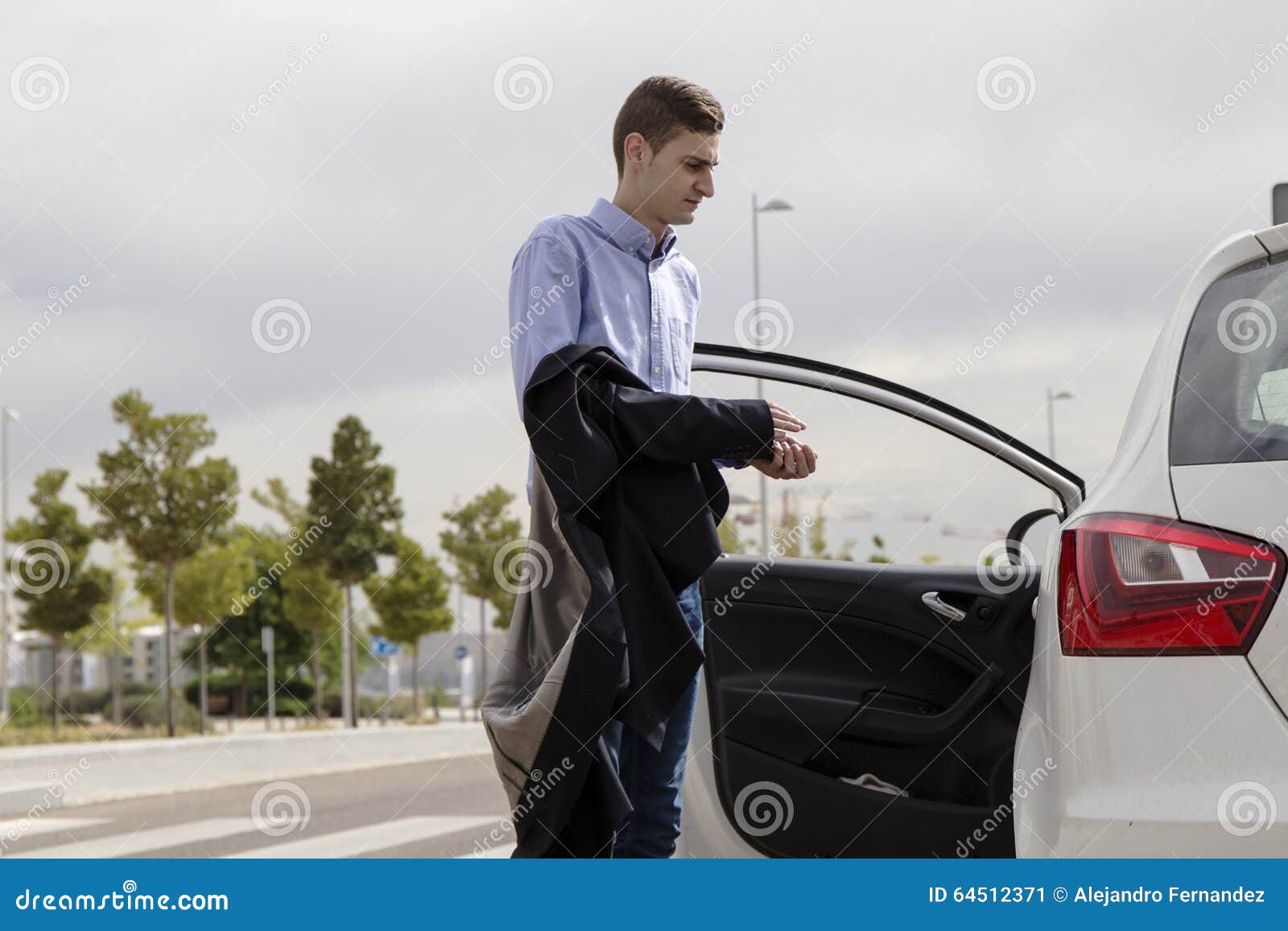 Young Business Man Getting Inside White Car Stock Image - Image of ...