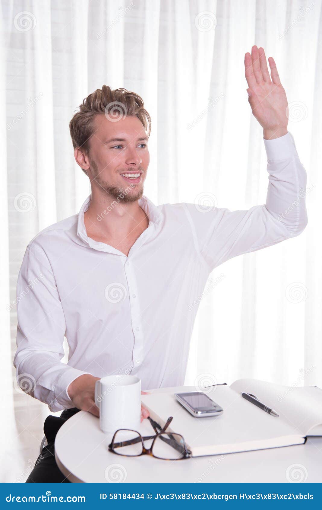 Young Business Man Greeting Someone Stock Photo - Image of male ...