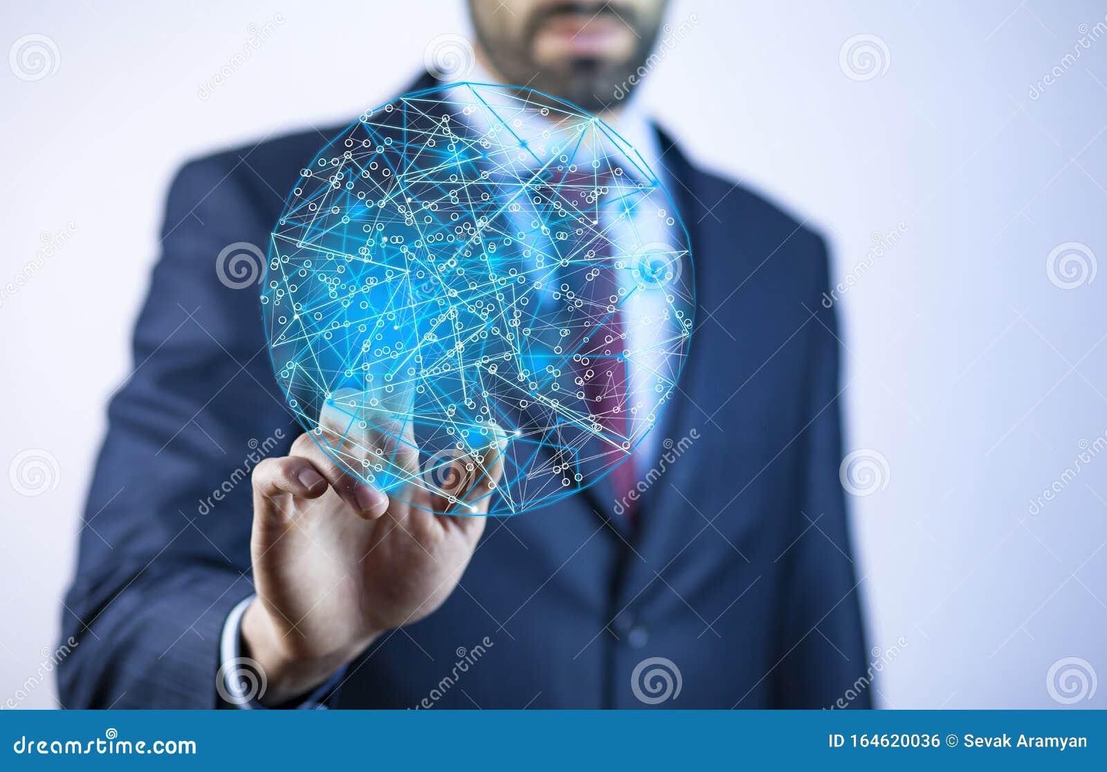 Young Business Man Hand Global Network Connection Stock Photo - Image ...