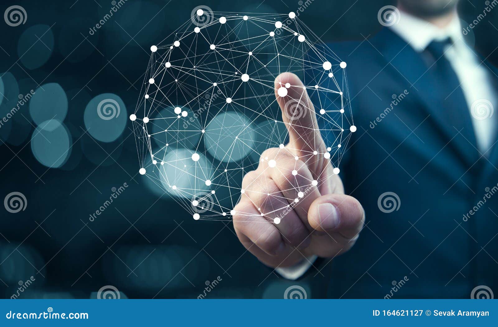 Young Business Man Hand Global Network Connection Stock Image - Image ...
