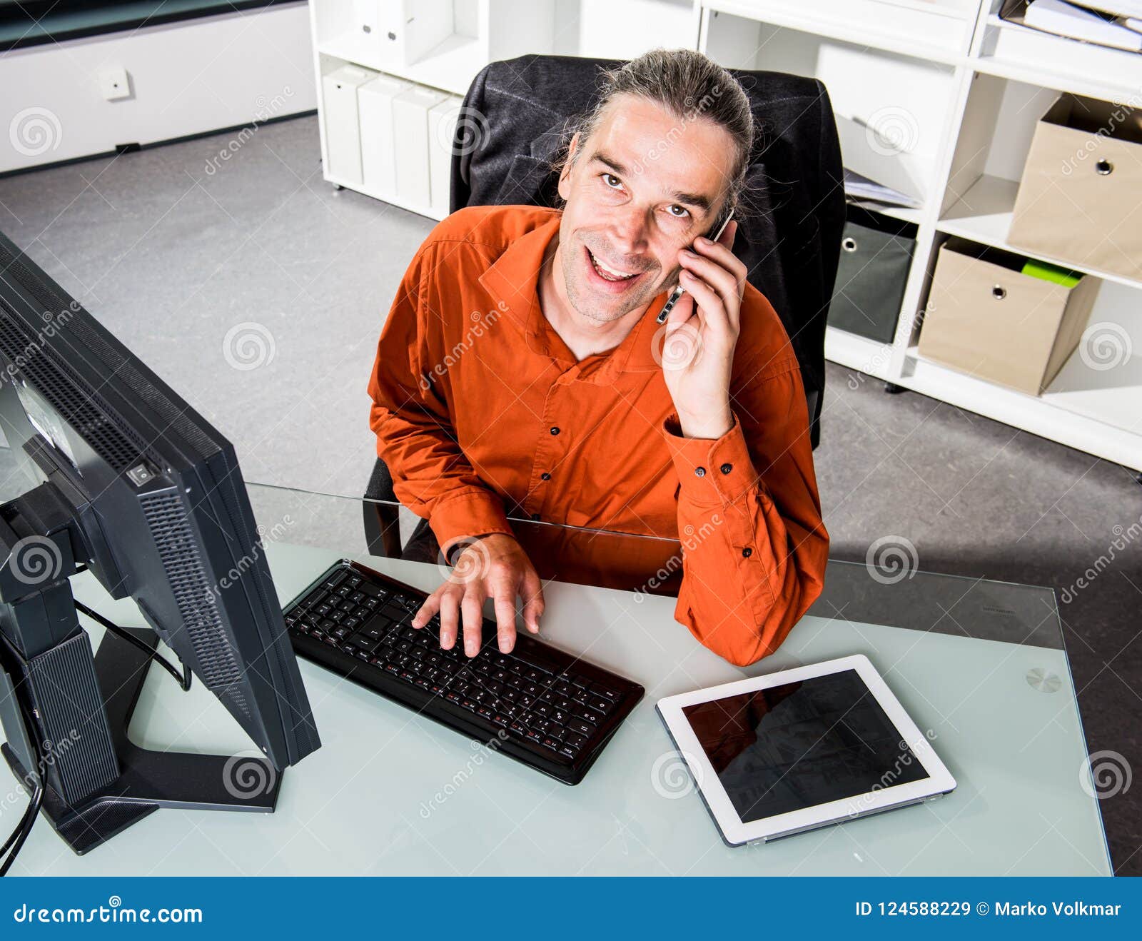Young Business Man at His Desk Stock Image - Image of computer, design ...