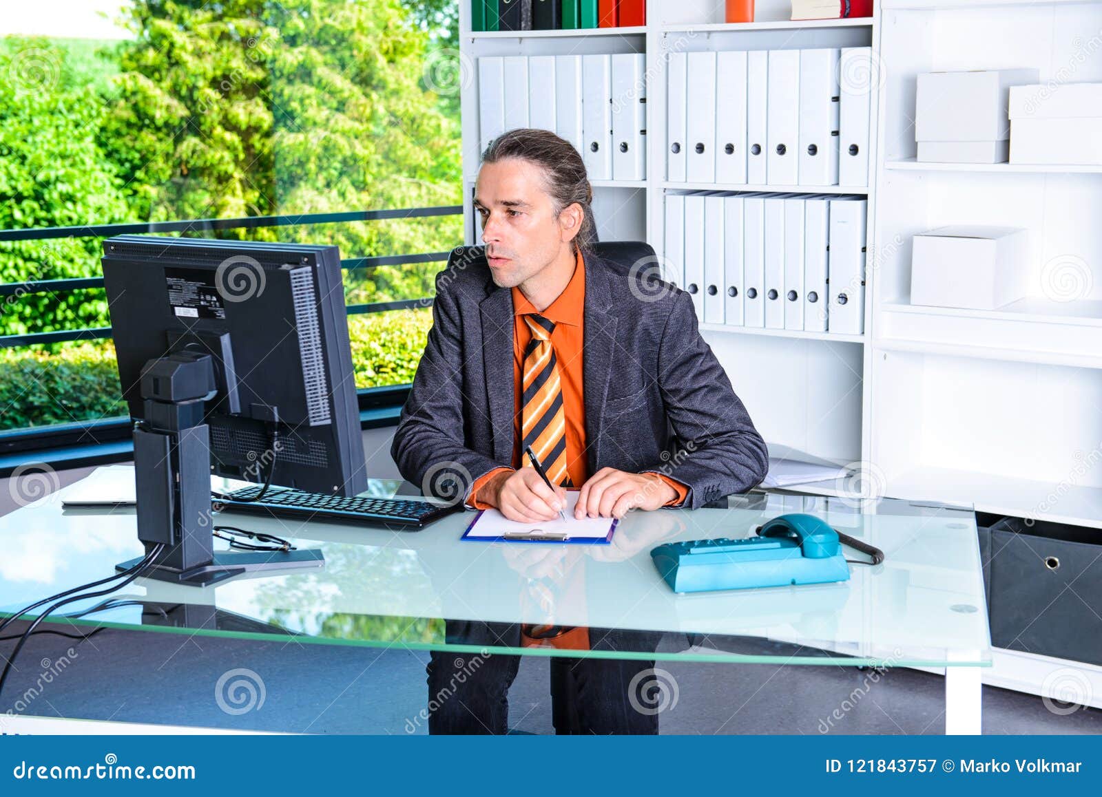 Young Business Man at His Desk Stock Image - Image of computer, design ...