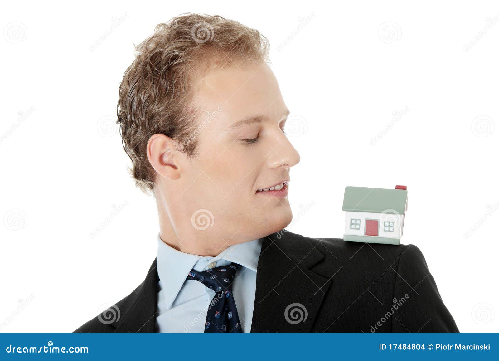Young Business Man with House Model Stock Photo - Image of house, male ...