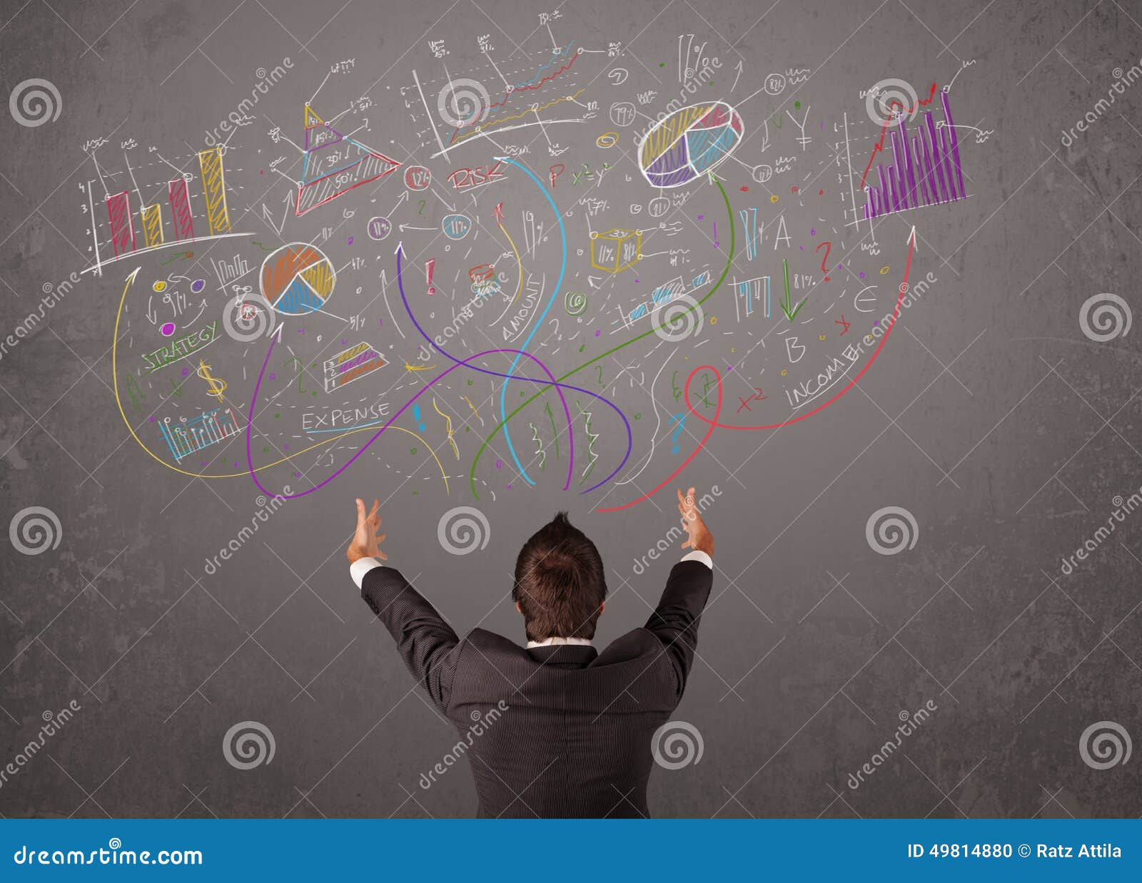 Young Business Man Looking at Sketches of Graphs and Symbols Stock ...
