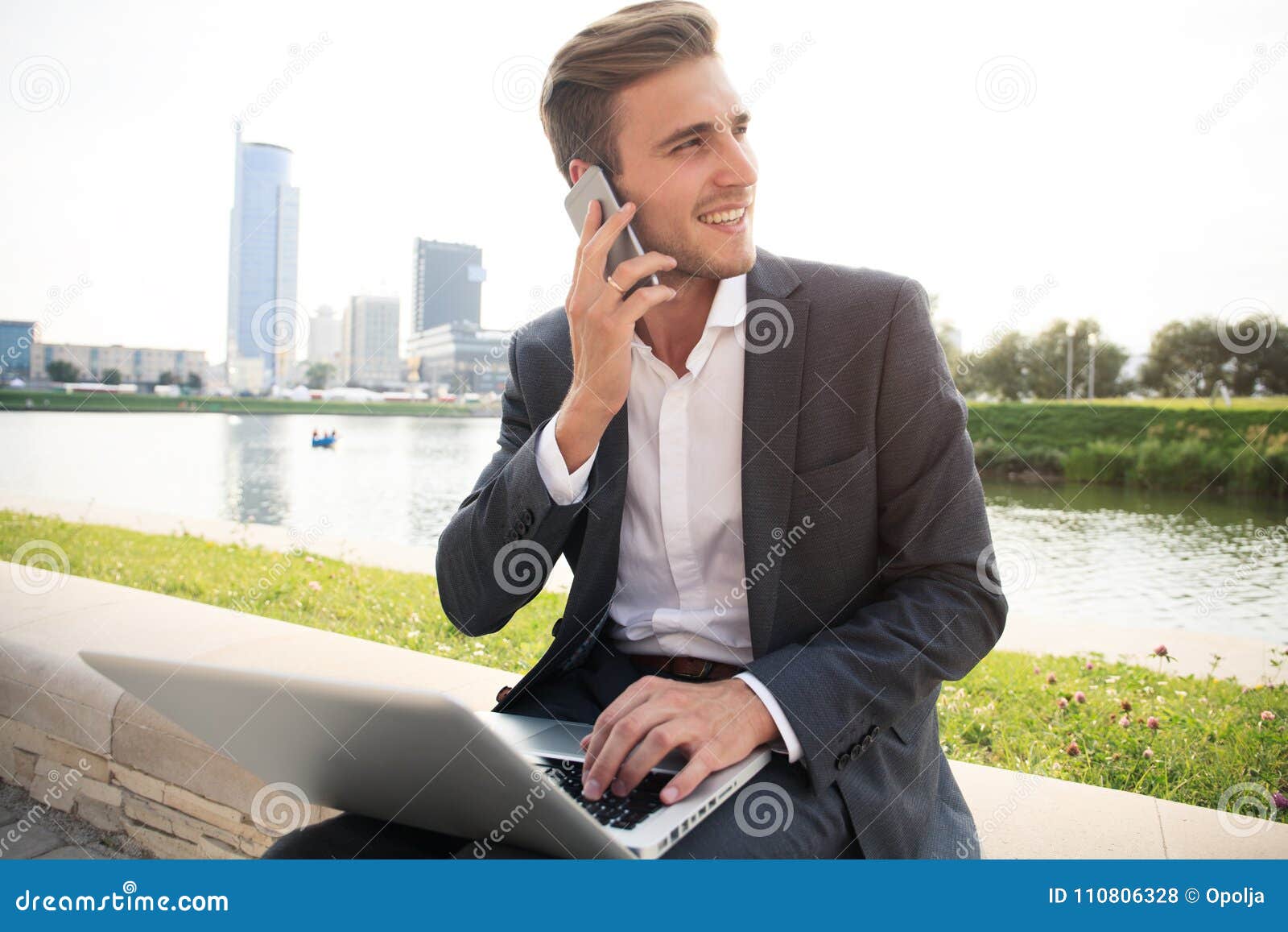 Young Business Man Outdoors Work Occupation Lifestyle. Stock Photo ...