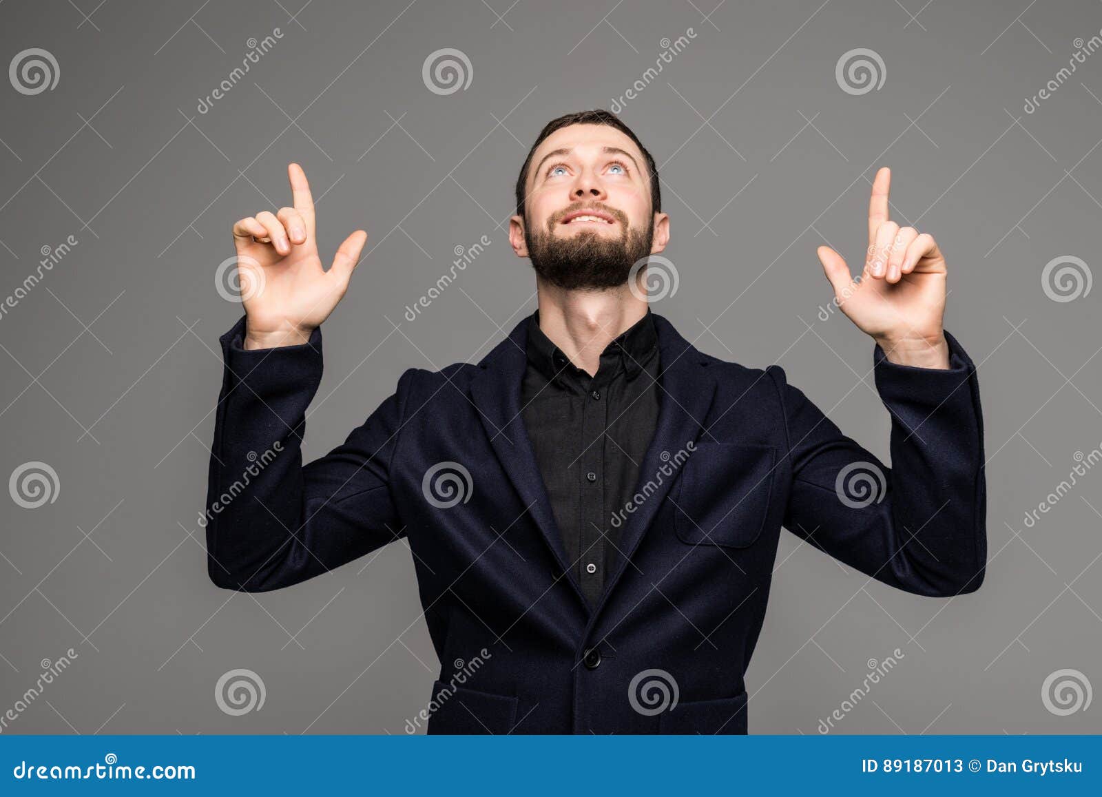 Young Business Man Pointing with Both Fingers. Stock Image - Image of ...
