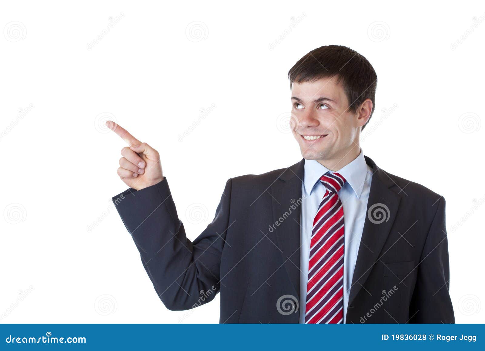Young Business Man Points With Finger Ad Copyspace Stock Photo - Image ...