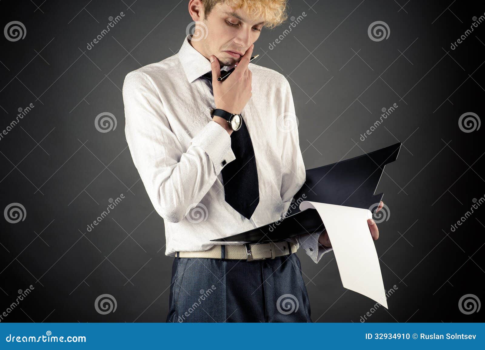Young Business Man Pondered Stock Photo - Image of person, people: 32934910