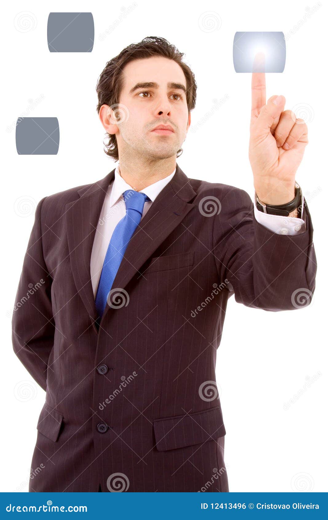 Young Business Man Pressing a Touchscreen Button Stock Photo - Image of ...