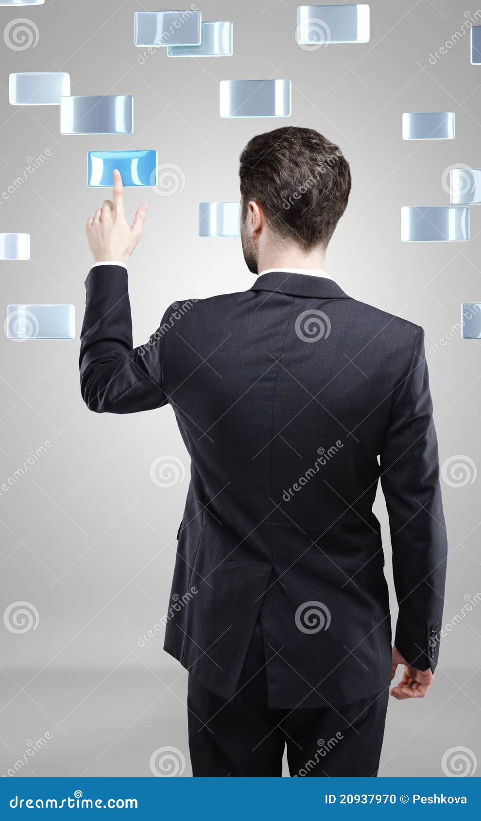 Young Business Man Pressing a Touchscreen Button Stock Photo - Image of ...