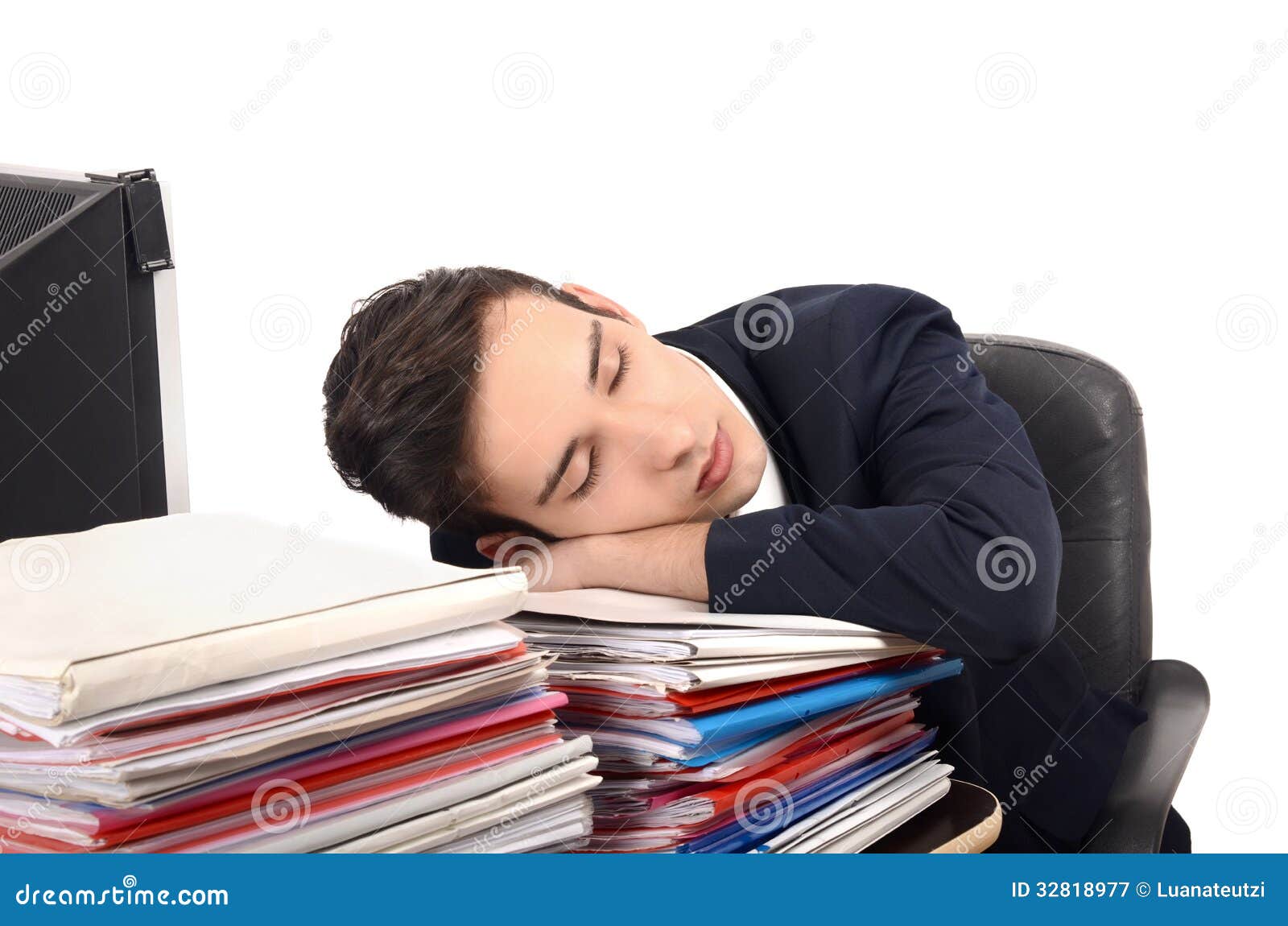 Young Business Man Sleeping on a Stack of Paper Work. Stock Image ...