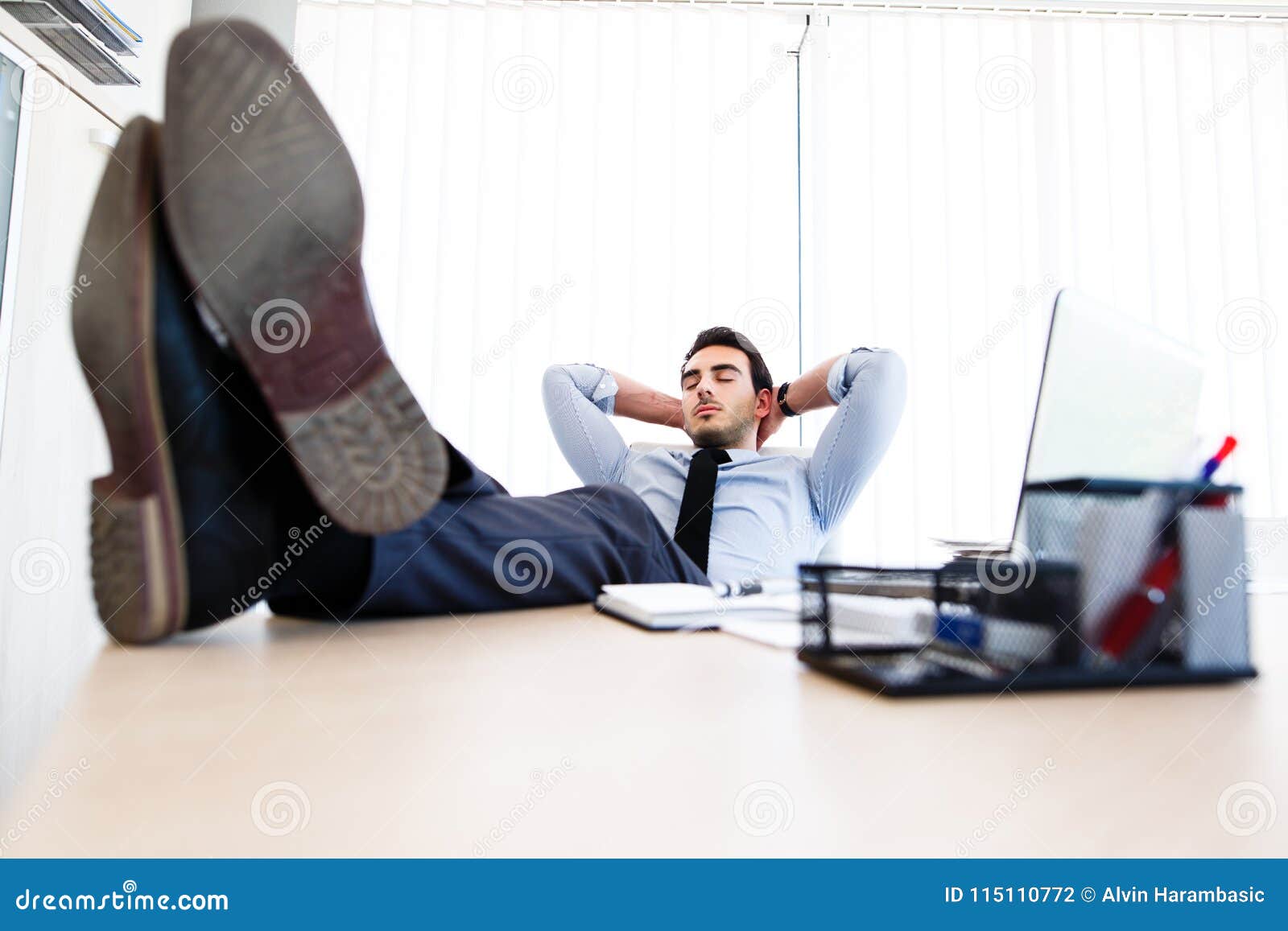 Young Business Man Sleeps at Workplace Stock Photo - Image of business ...