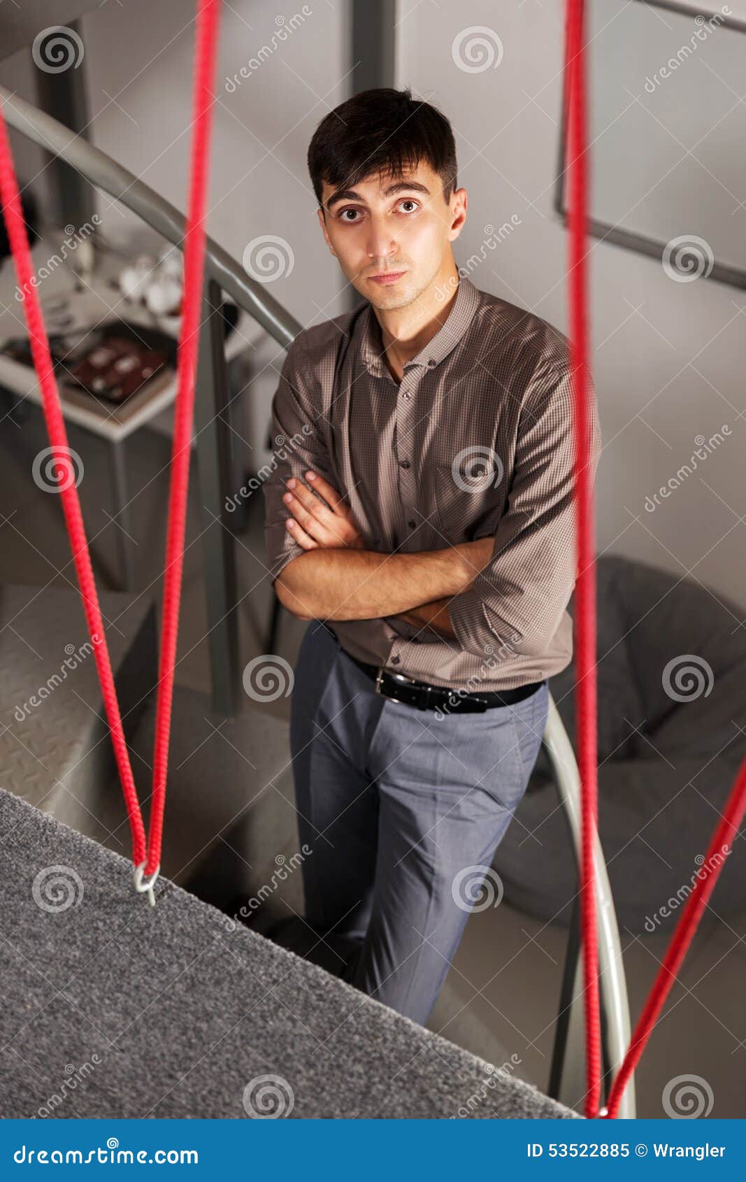 Young Business Man Standing on the Steps in Office Stock Image - Image ...
