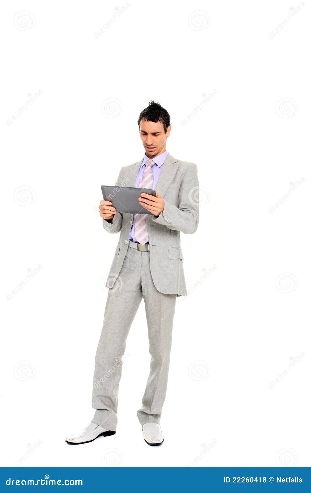 Young Business Man Standing Using a Tablet Stock Photo - Image of adult ...