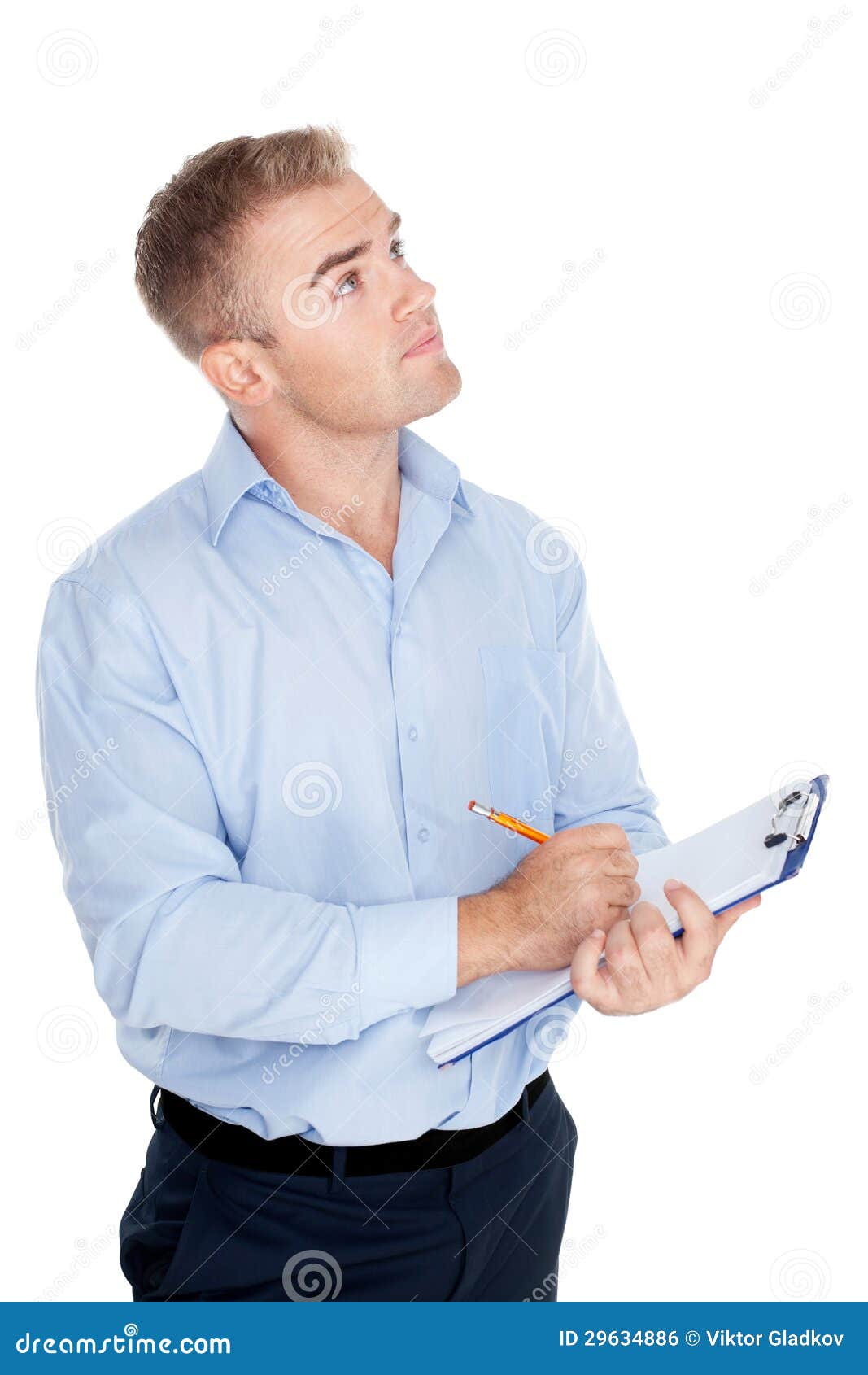 Young Business Man Taking Notes Isolated on White Stock Photo - Image ...