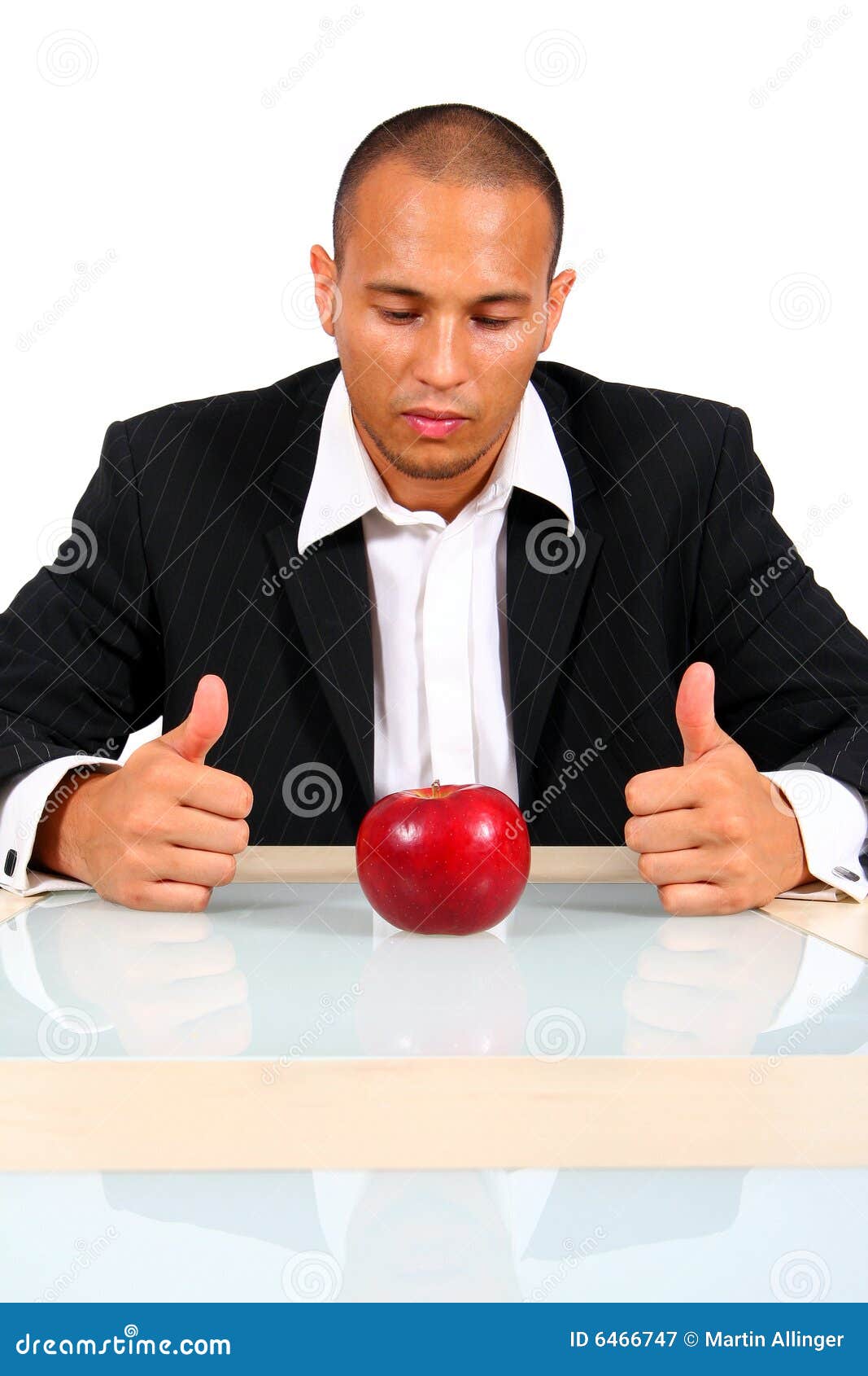 Young Business Man Thinking with Apple Stock Image - Image of health ...