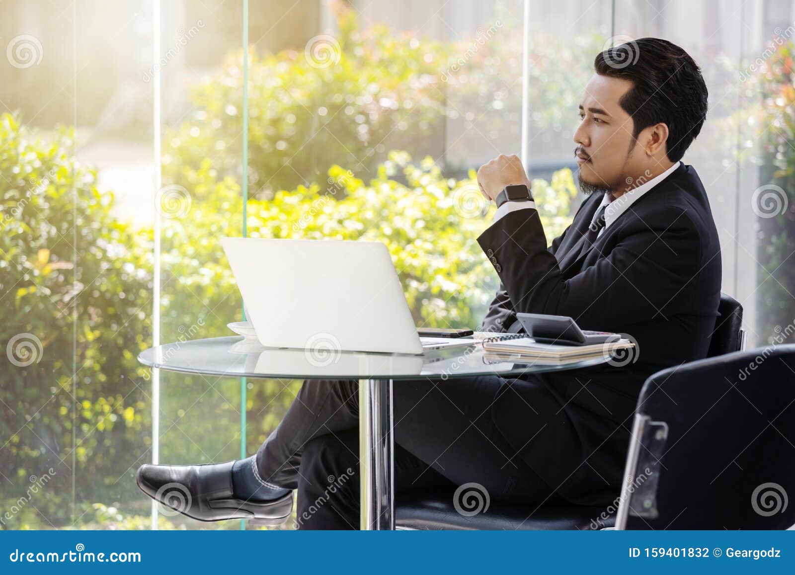 Business Man Thinking and Working with Laptop Computer Stock Photo ...