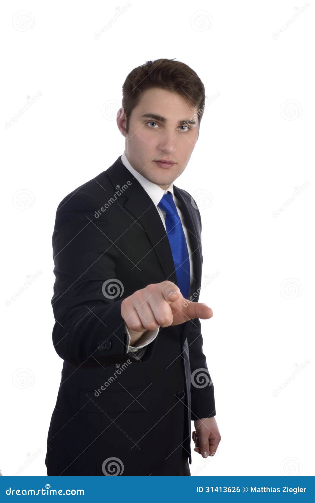 Young Business Man Touching Screen / Pointing with Finger Stock Photo ...