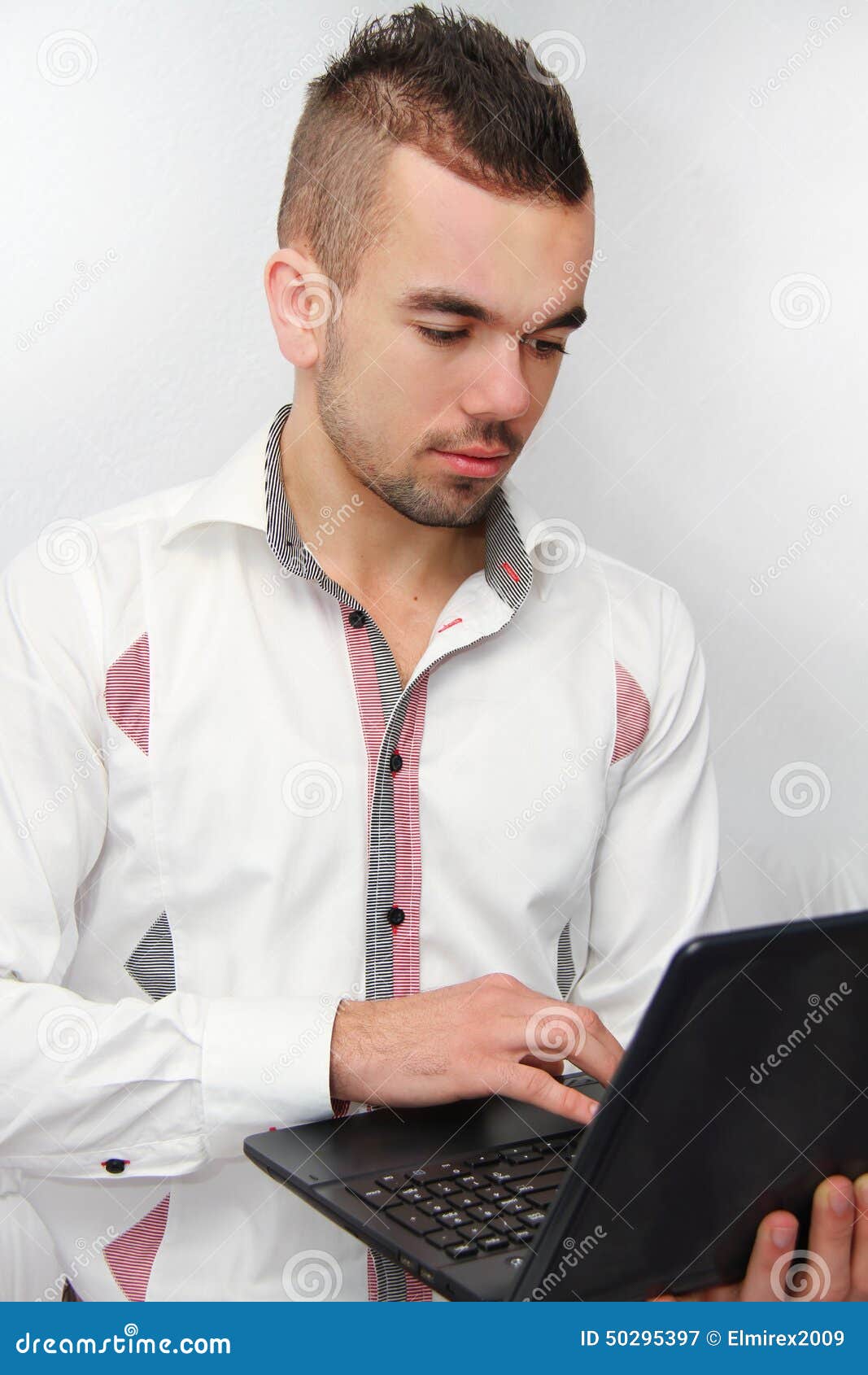 Young Business Man Using Laptop at Home Stock Image - Image of person ...
