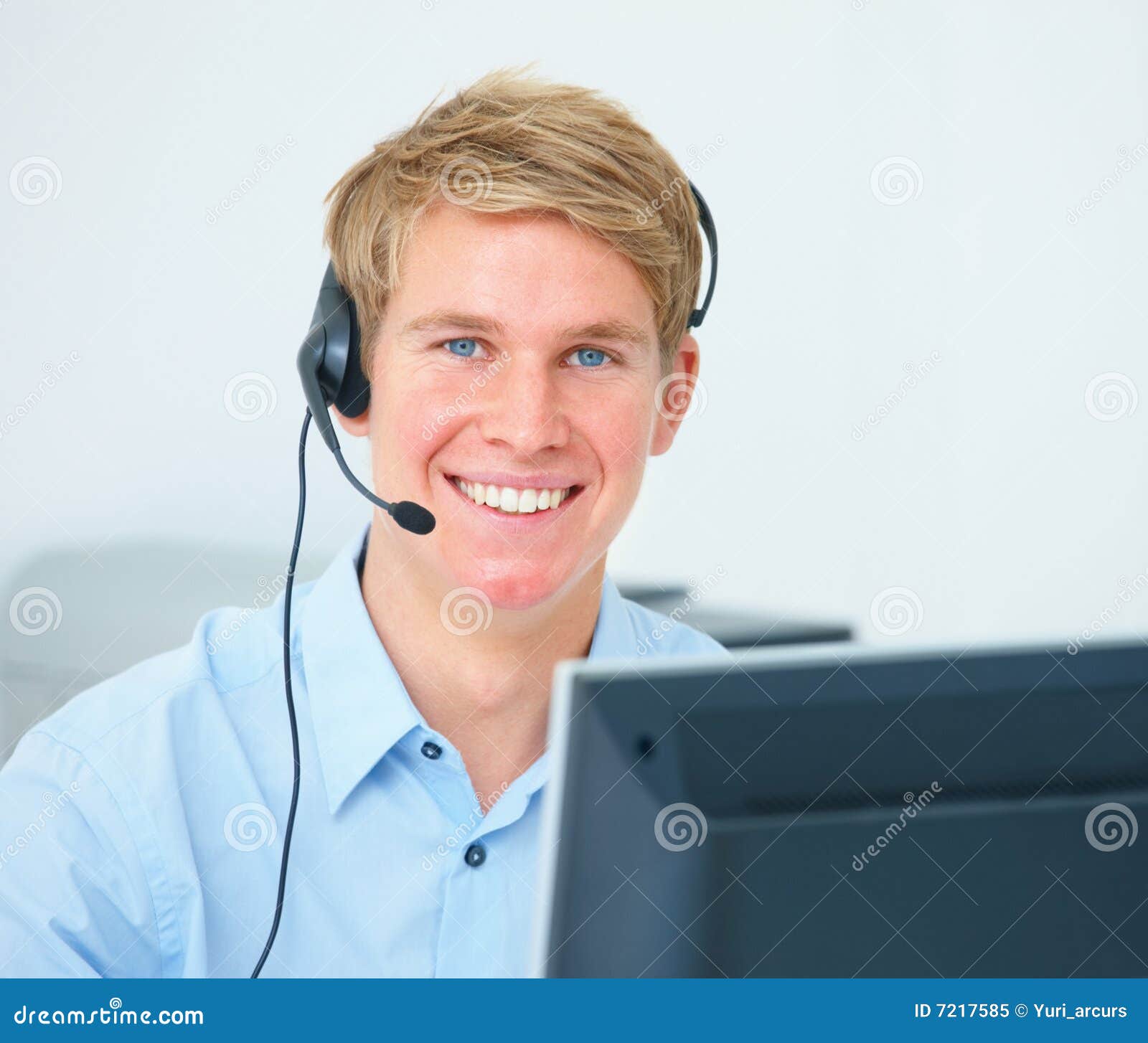 Young Business Man Wearing Headset and Smiling Stock Image - Image of ...