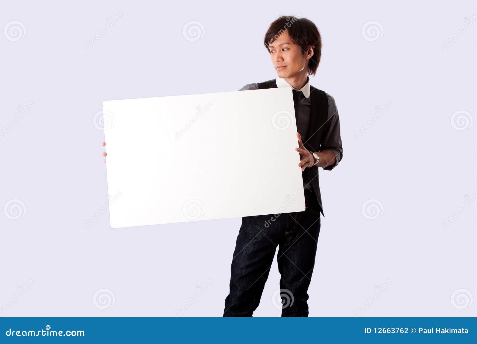 Young Business Man with White Board Stock Photo - Image of card ...