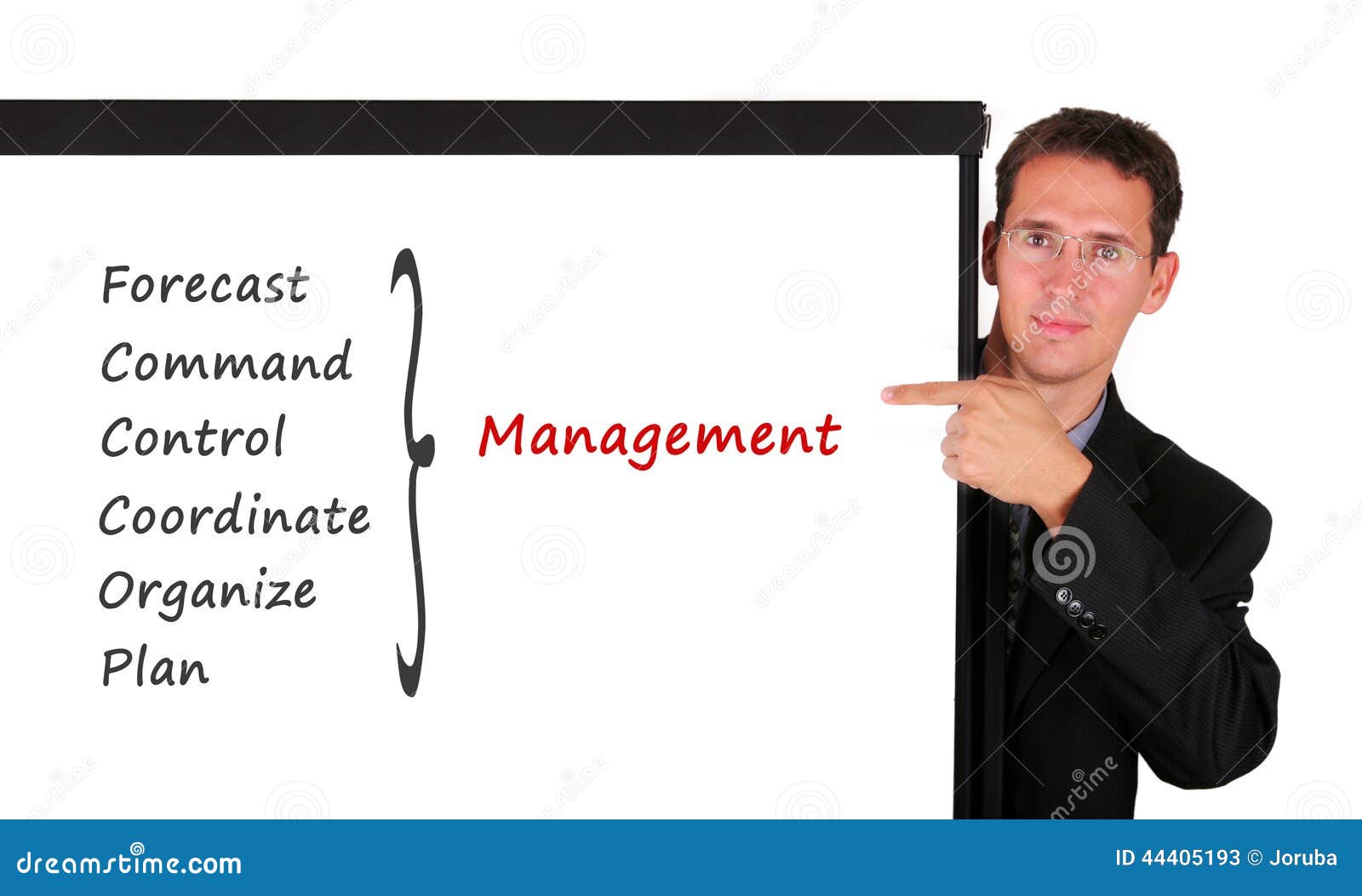 Young Business Man at White Board Showing Management Skill and ...
