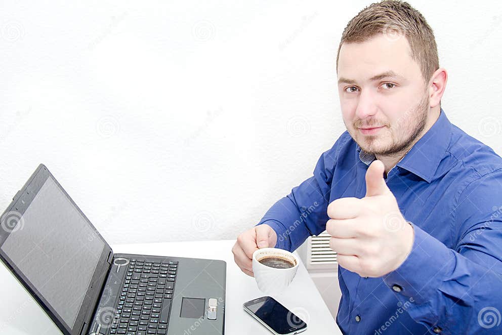 Young Business Man Work in Modern Office on Computer Stock Image ...