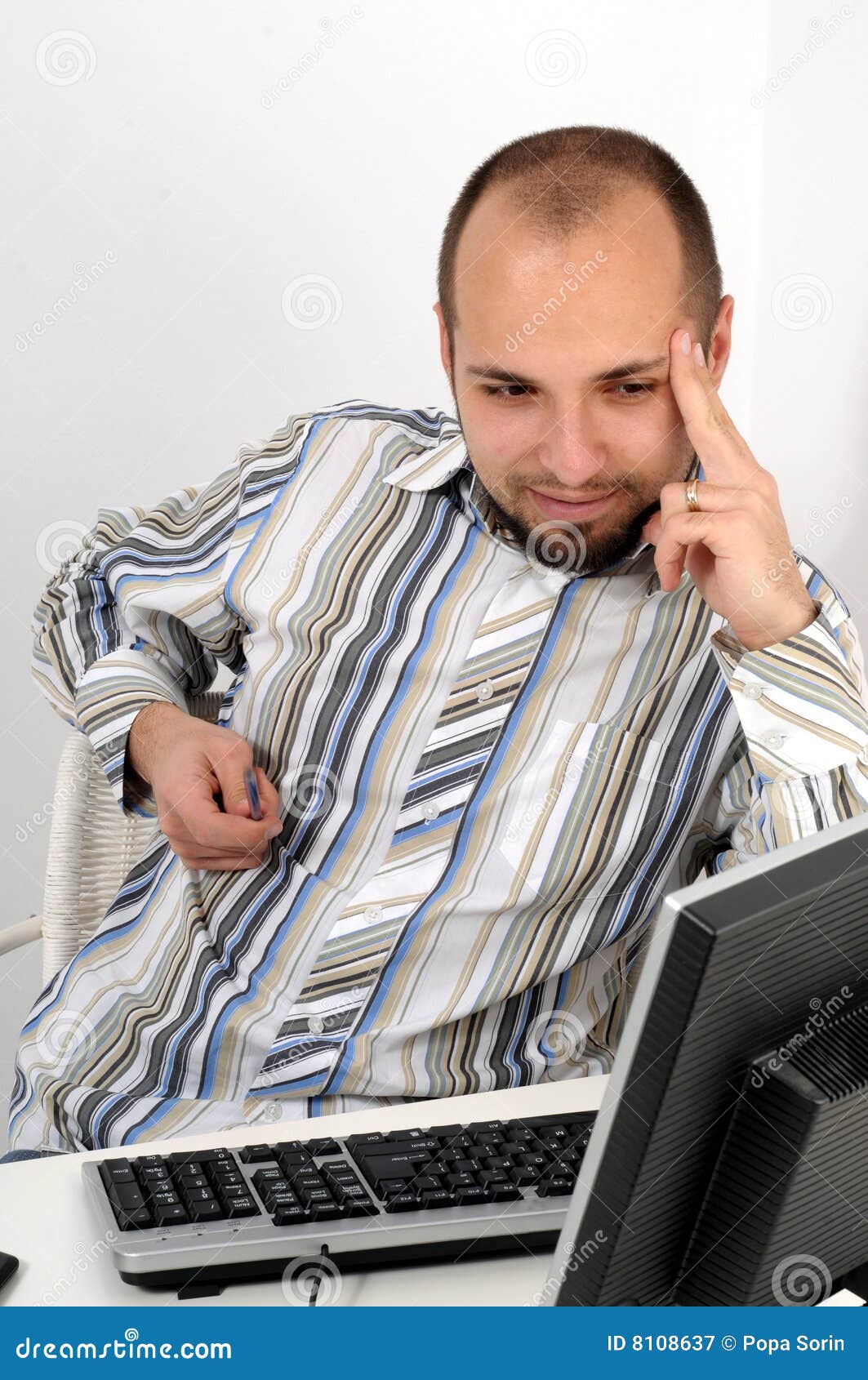Young Business Man Working on Computer Stock Image - Image of adult ...