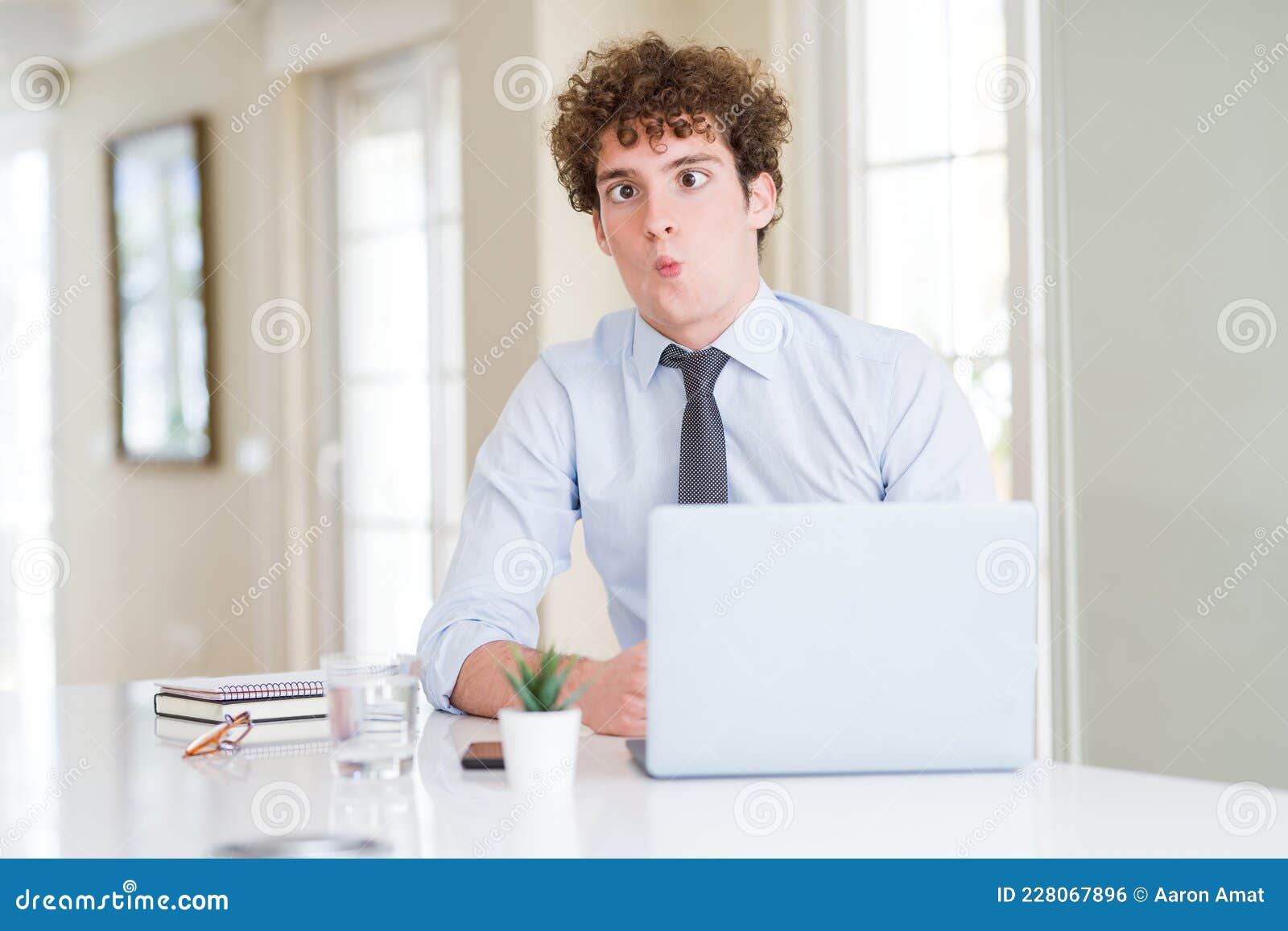 Young Business Man Working with Computer Laptop at the Office Making ...