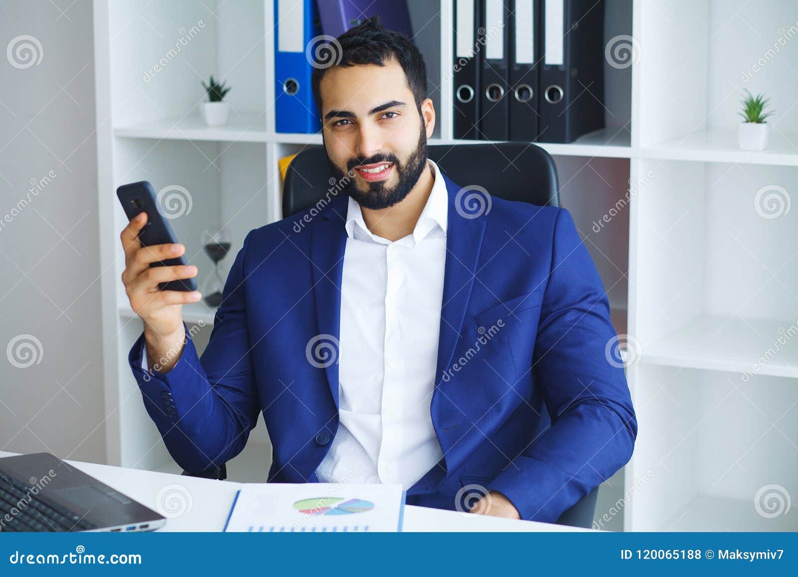 Young Business Man Working on Computer in Office. Stock Photo - Image ...