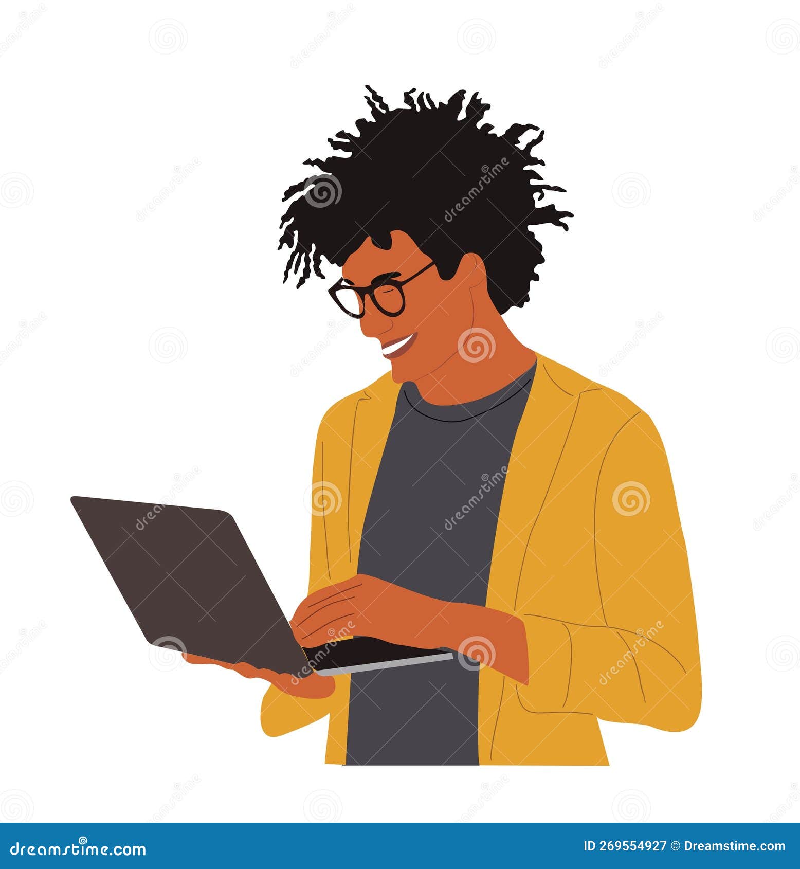 Young Business Man Working with Computer Vector. Stock Vector ...