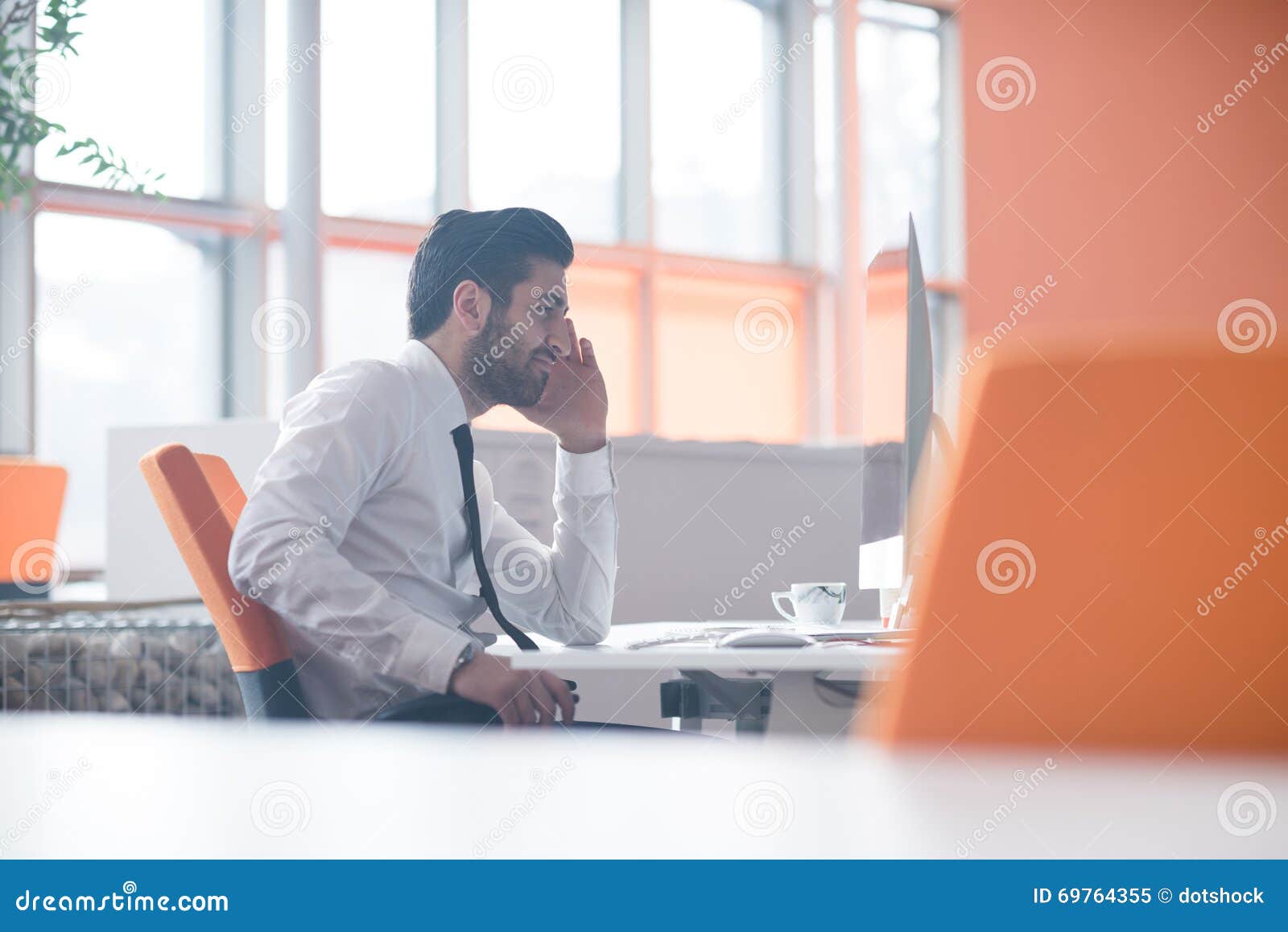 Young Business Man Working on Desktop Computer Stock Image - Image of ...