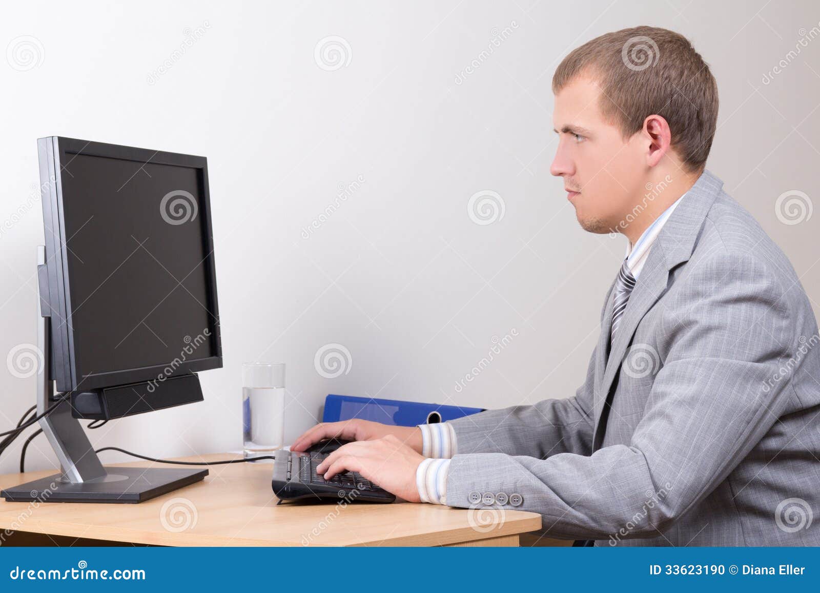 Young Business Man Working in Office Stock Photo - Image of monitor ...