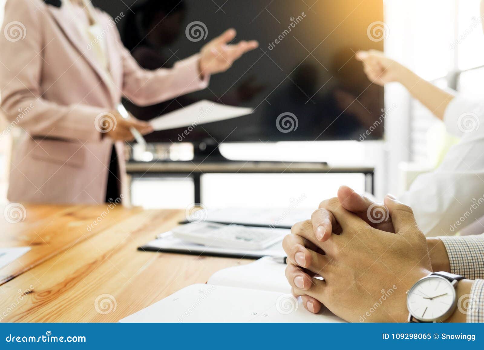 Young Business Man Working Presentation Using Television Compute Stock ... Young Business Man Working Presentation Using Television Compute Stock ...
