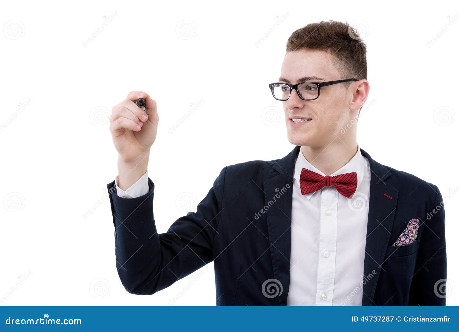 Young Business Man Writing Something on an Imaginary Screen and Stock ...