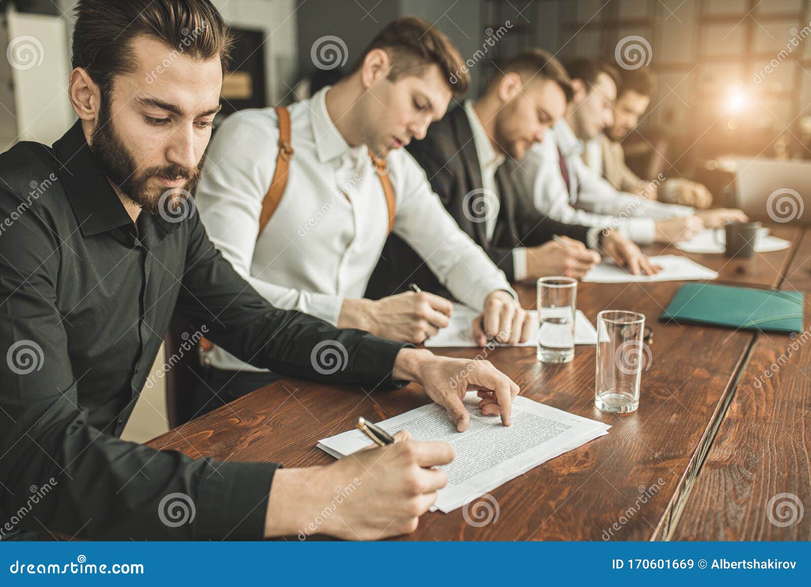 Young Business Men Sit in Office Coworking Stock Image - Image of ...
