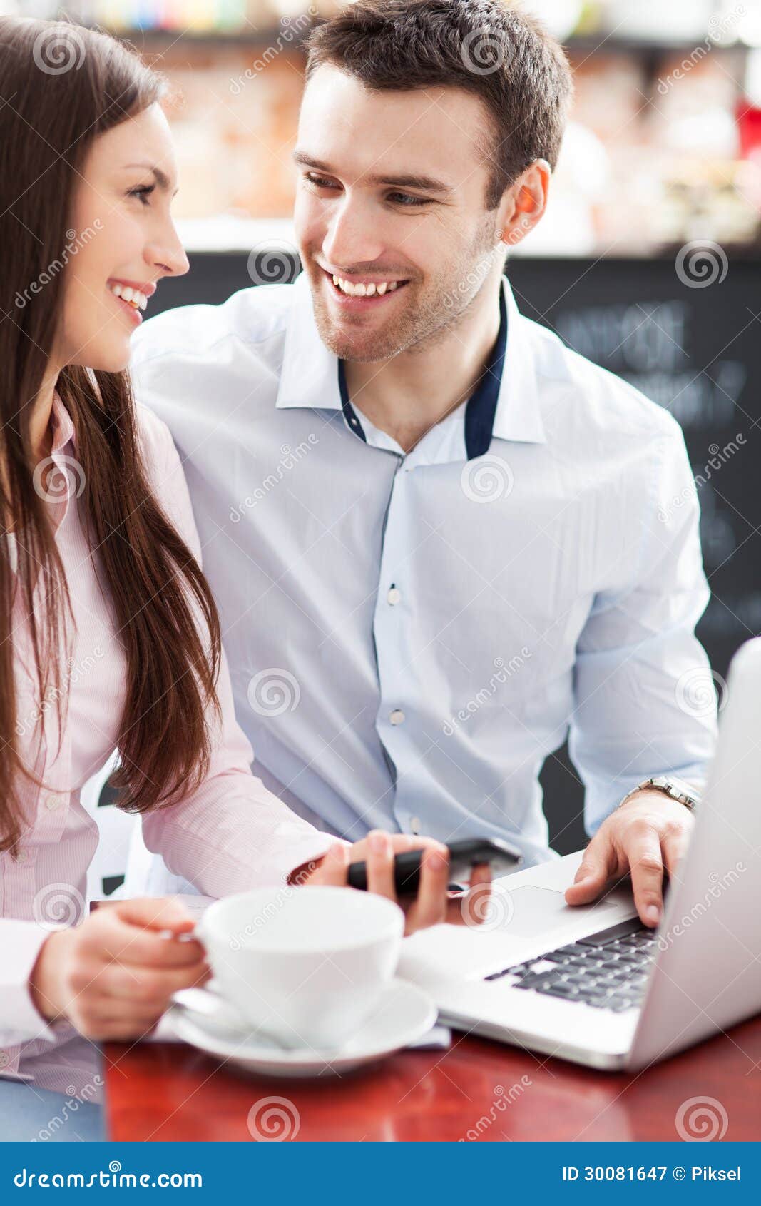 Business People Using Laptop at Cafe Stock Image - Image of internet ...