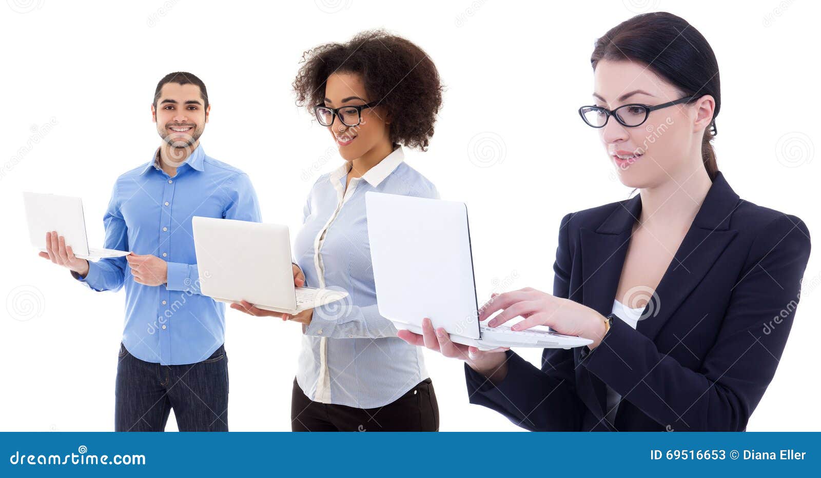 Young Business People Using Laptops Isolated on White Stock Image ...
