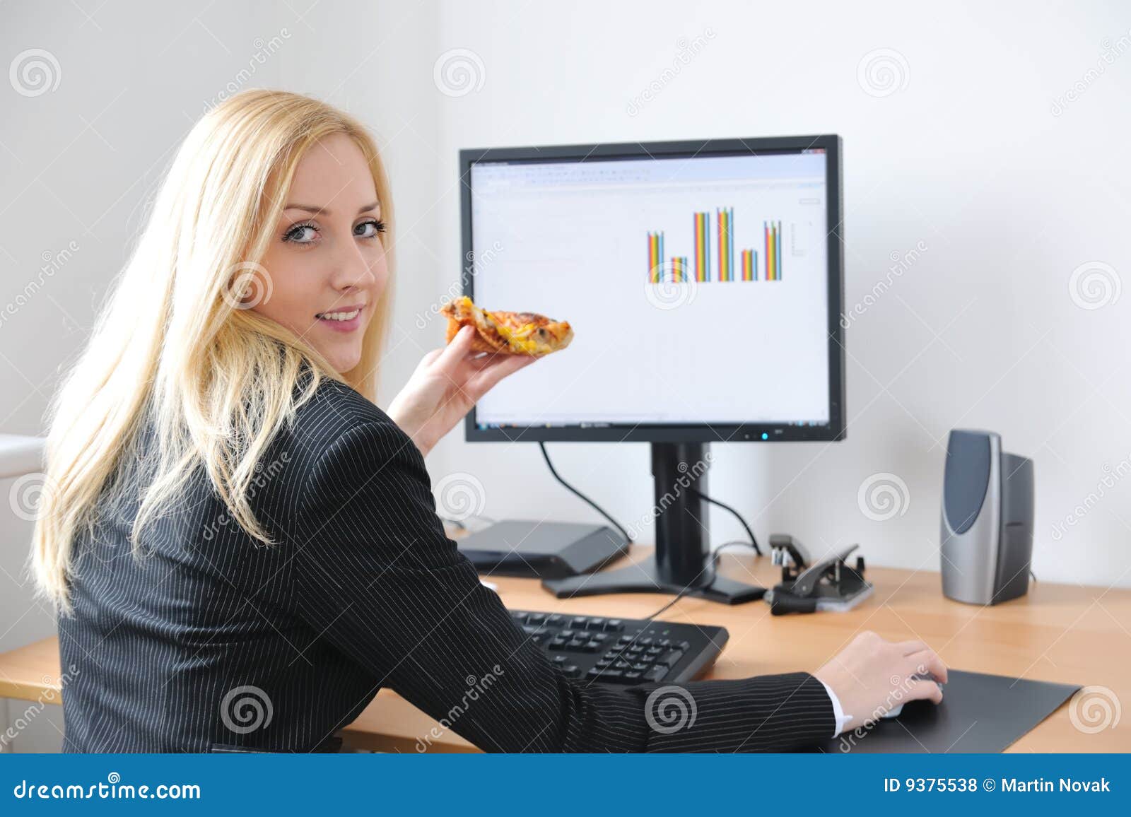 Young Business Person Eating in Work Stock Photo - Image of people ...