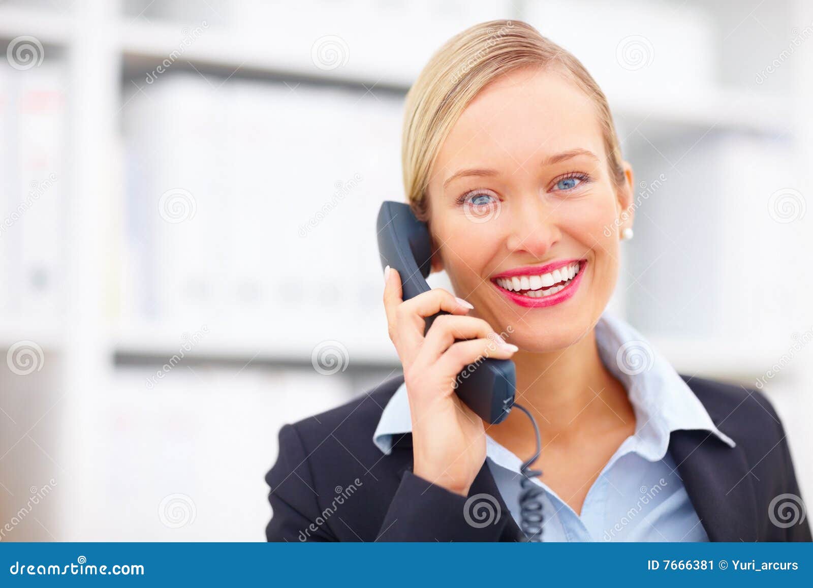 Young Business Person Using Telephone at Office Stock Image - Image of ...